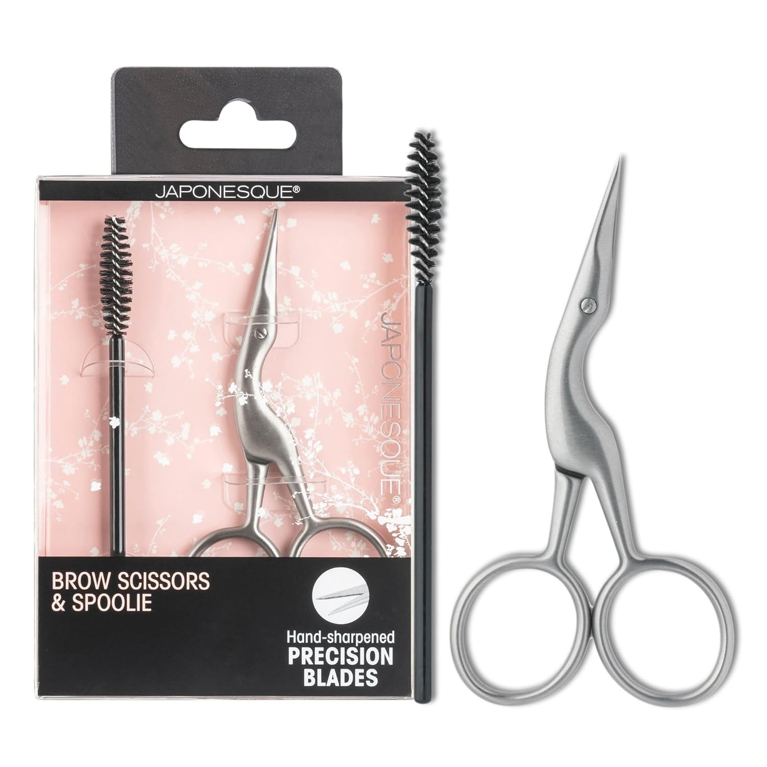 JAPONESQUE Brow Scissors and Spoolie, Stainless Steel Scissors for Brow ...