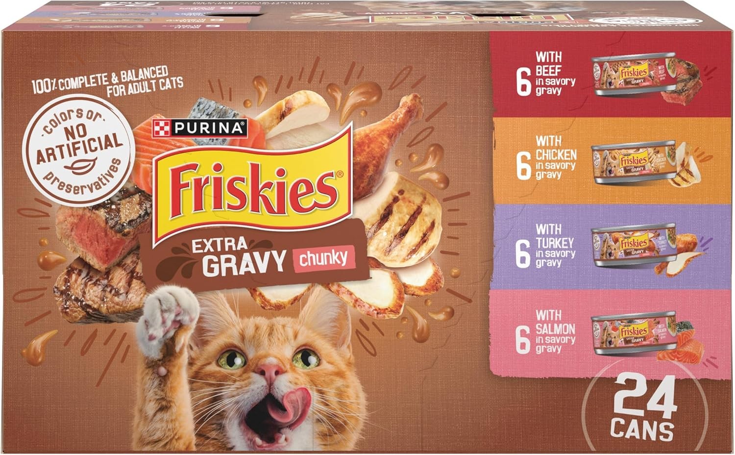 Purina Friskies Extra Gravy Wet Cat Food Chunky 24ct Variety Pack (With ...