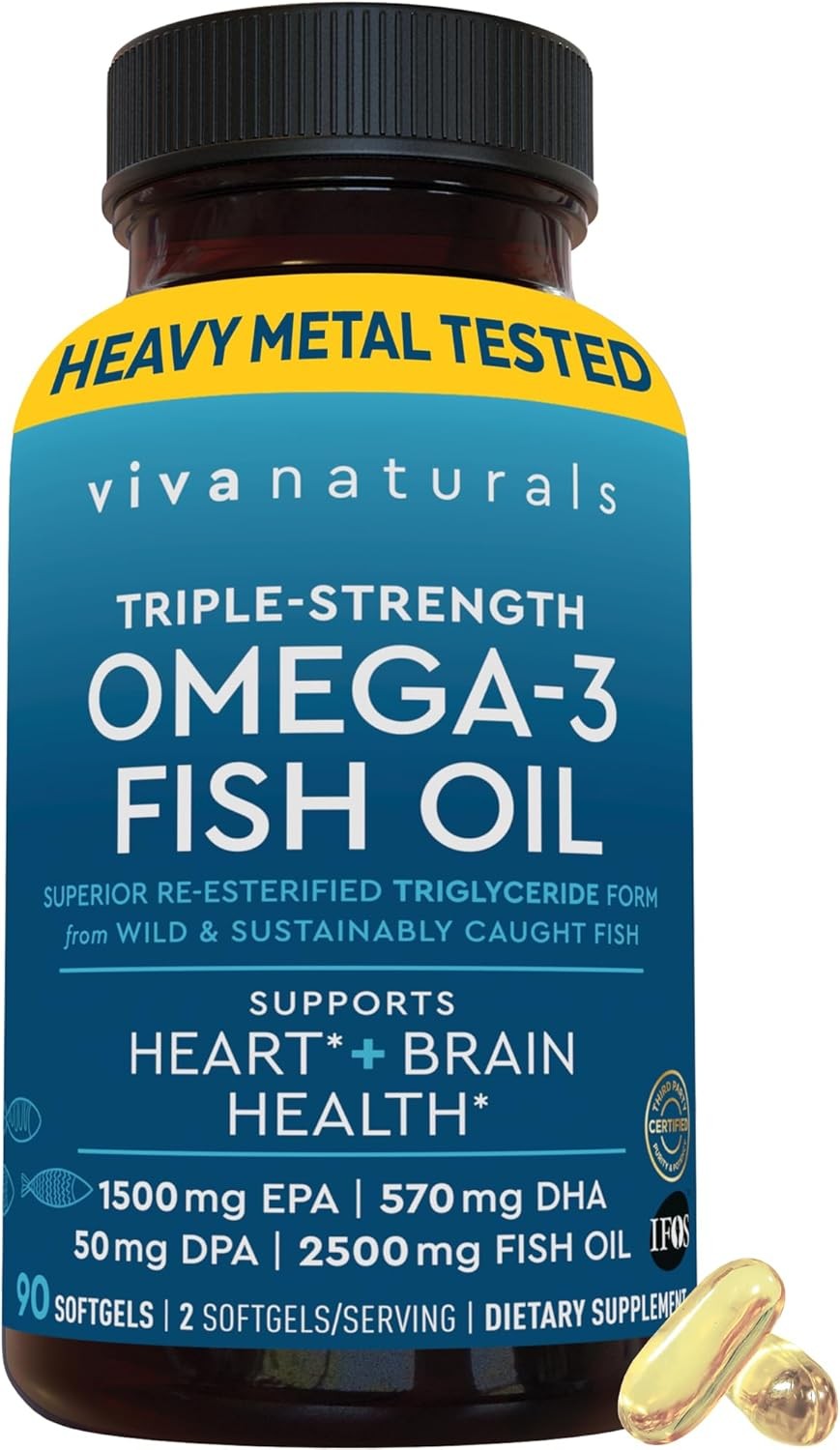Viva Naturals Triple Strength Omega 3 Fish Oil Pills – 2500 mg High ...