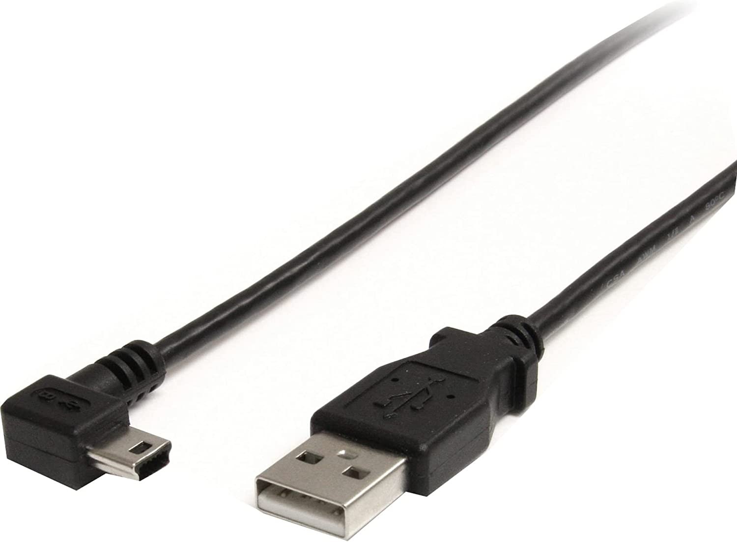 StarTech.com 3 ft. (0.9 m) Right Angle USB to Mini USB Cable - USB 2.0 ...