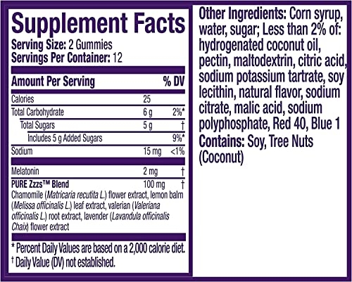ZzzQuil Pure Zzzs Melatonin Sleep Chamomile Lavender, 24 Gummies (Pack ...
