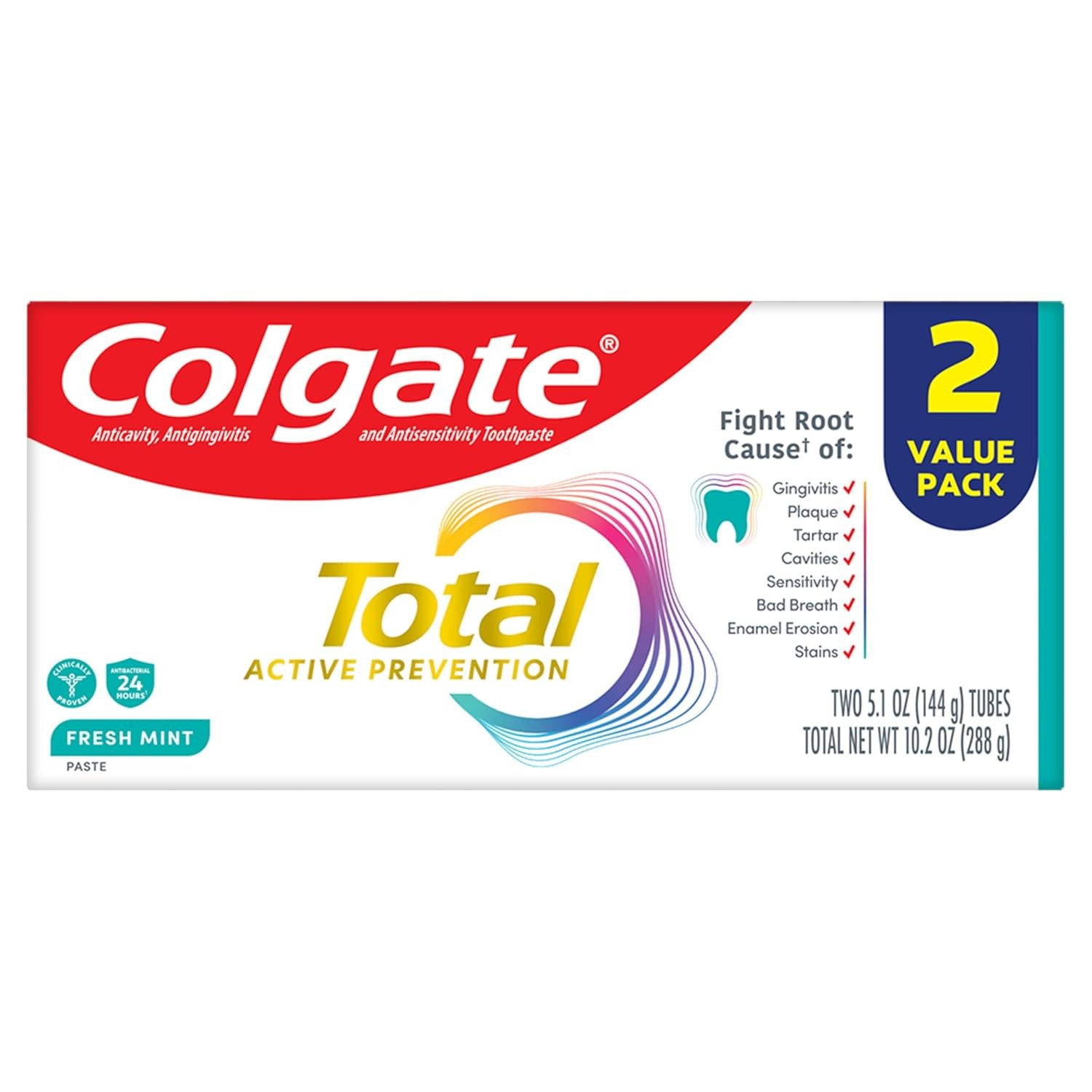Colgate Total Active Prevention Fresh Mint Toothpaste, Anticavity ...