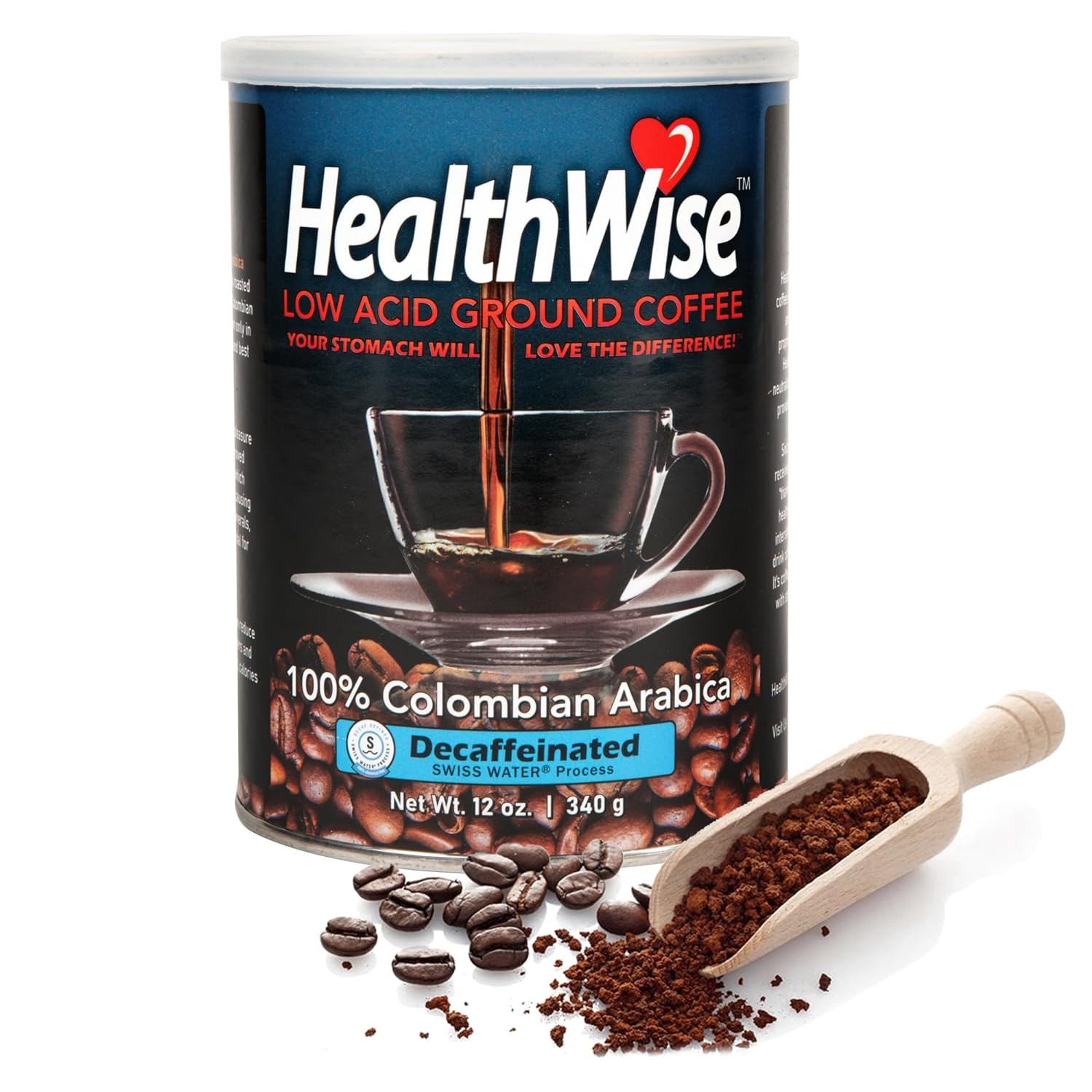 Healthwise Low Acid Decaffeinated Ground Coffee, Chemical-Free Swiss ...