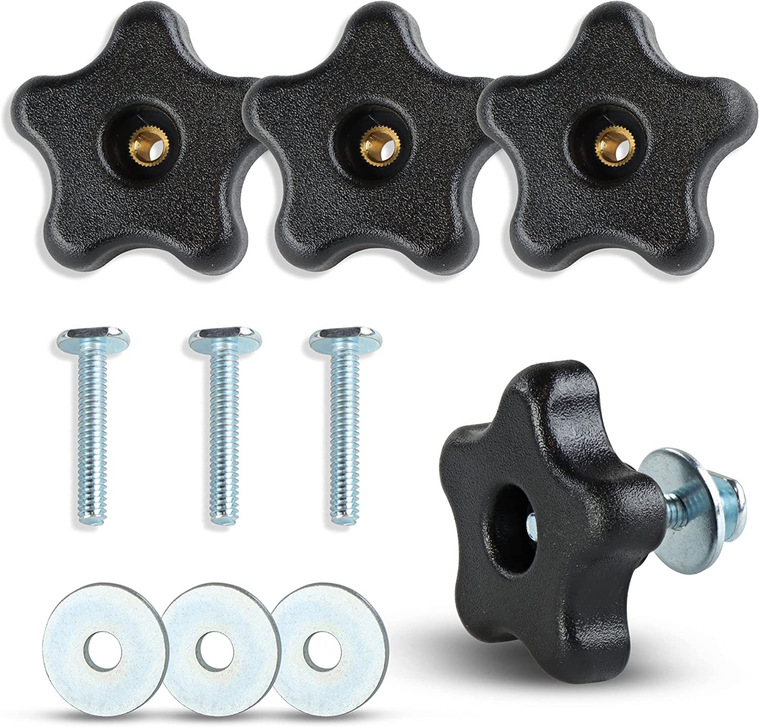 DCT 5 Star Knobs Kit 1/4in-20 Threaded Knob, Bolt with Knob, Clamping ...