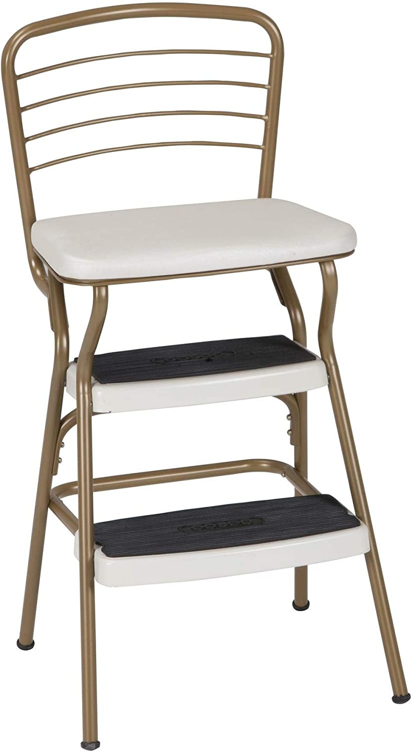 COSCO Stylaire Retro Chair + Step Stool with Flip-Up Seat , Gold ...