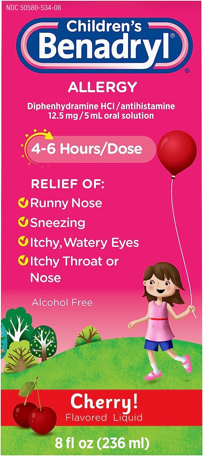Benadryl Children's Allergy Relief Liquid Medicine with Diphenhydramine ...