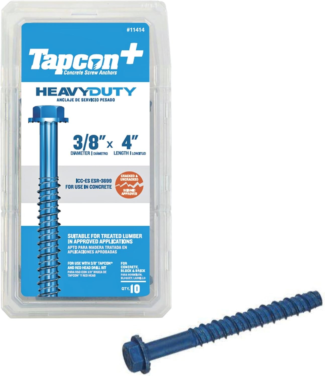 Tapcon+ 3/8 x 4 Inch Heavy-Duty Hex Head Concrete Anchors, 10 PCS ...