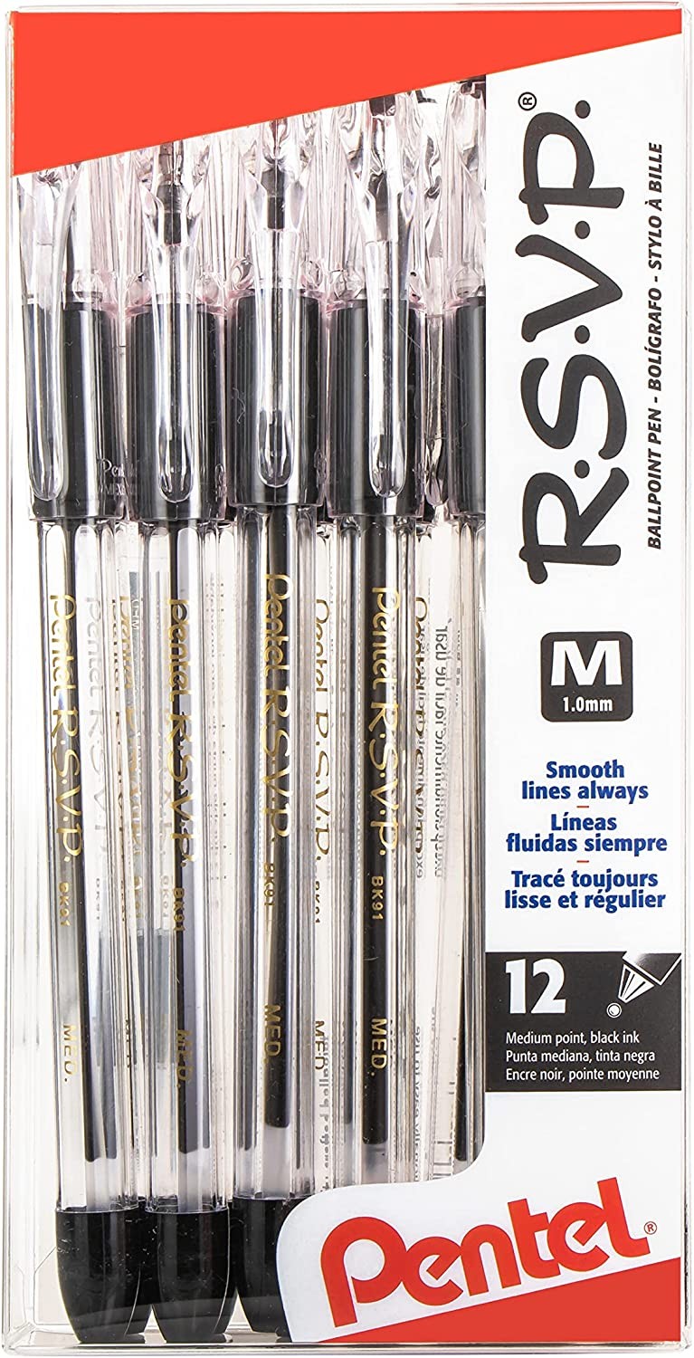 Pentel(R R.S.V.P.(R) Ballpoint Pens, 1.0 mm, Medium Point, Clear Barrel ...