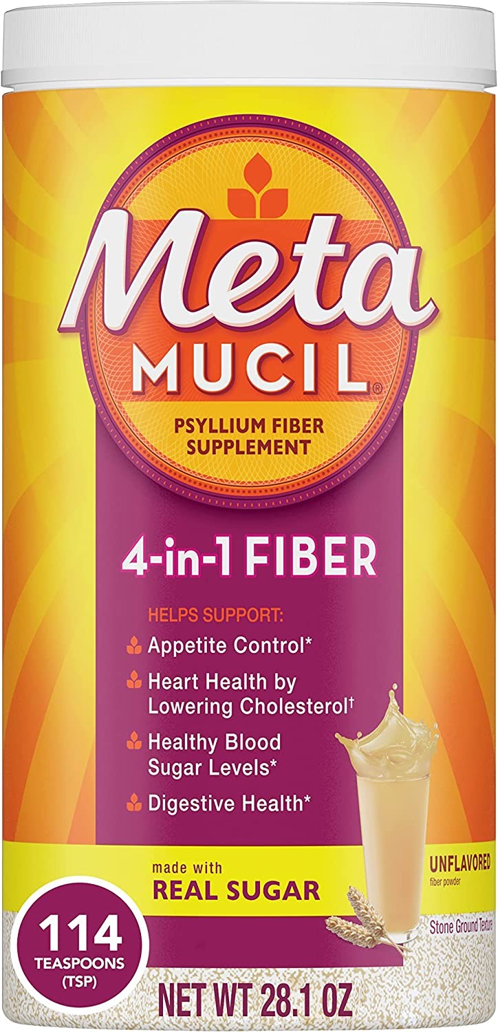 Metamucil, Daily Psyllium Husk Powder Supplement with Real Sugar, 4-in ...
