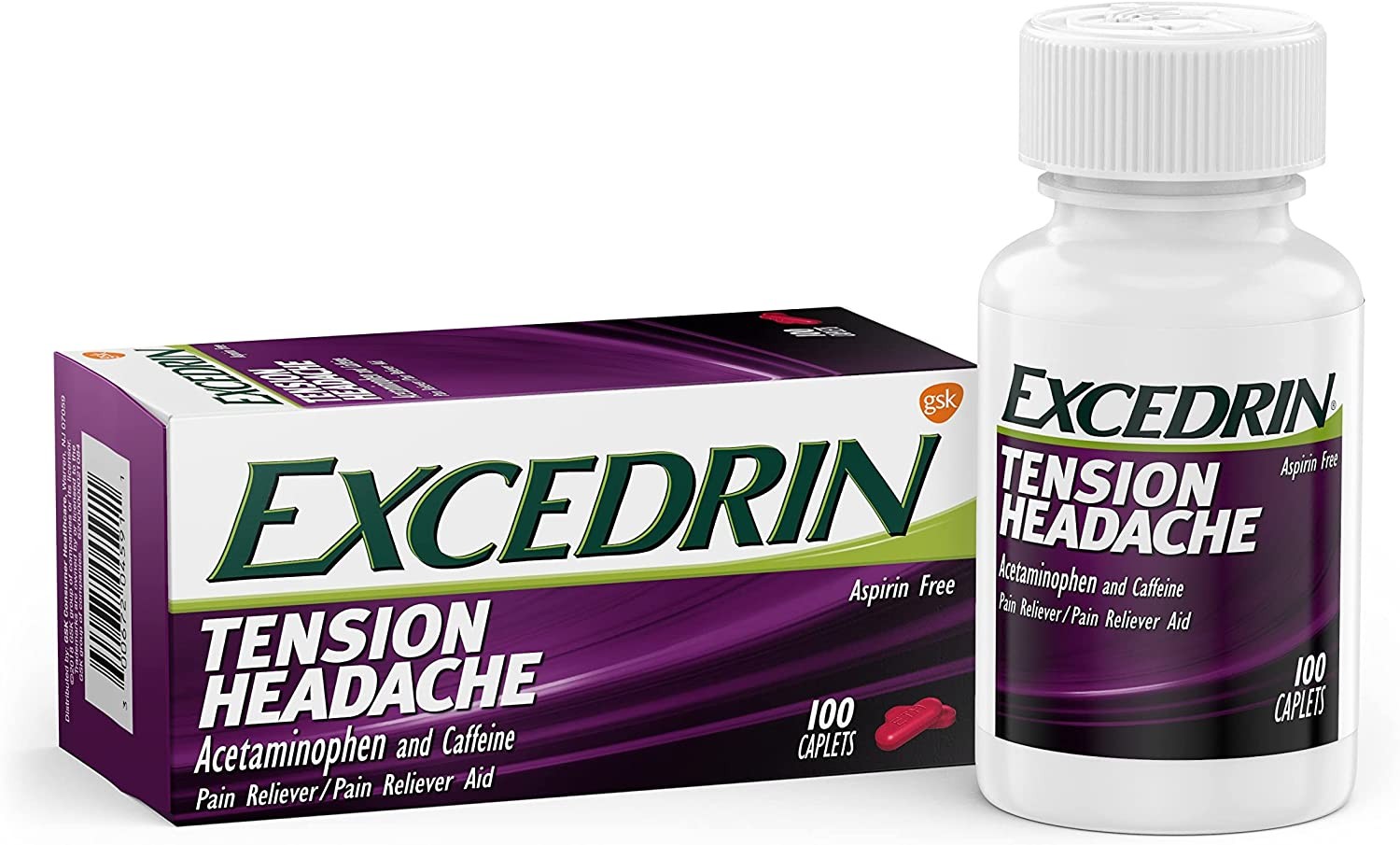Excedrin Tension Headache Relief Caplets Without Aspirin for Head, Neck ...