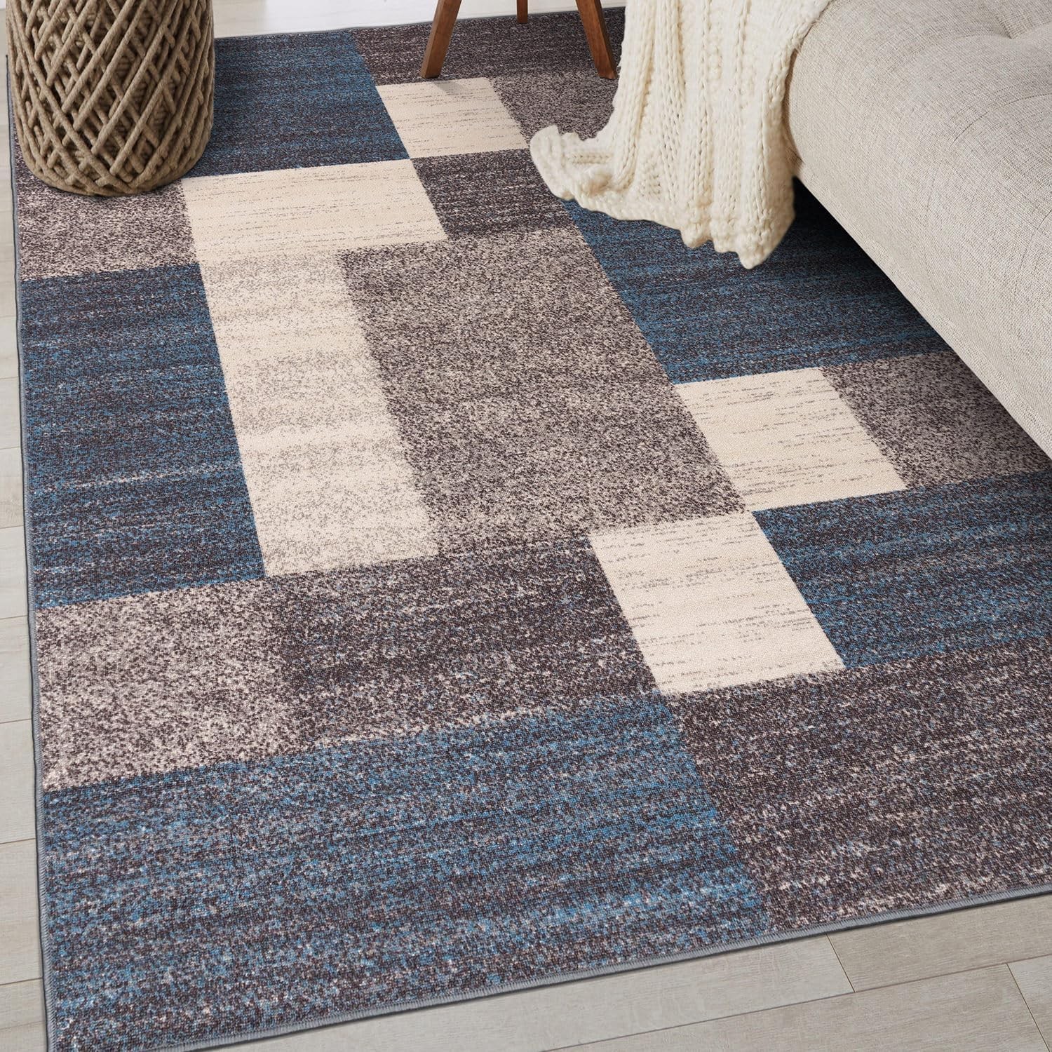 Rugshop Modern Boxes Design Non-Slip Area Rug 3'3" x 5' Blue Deals and ...