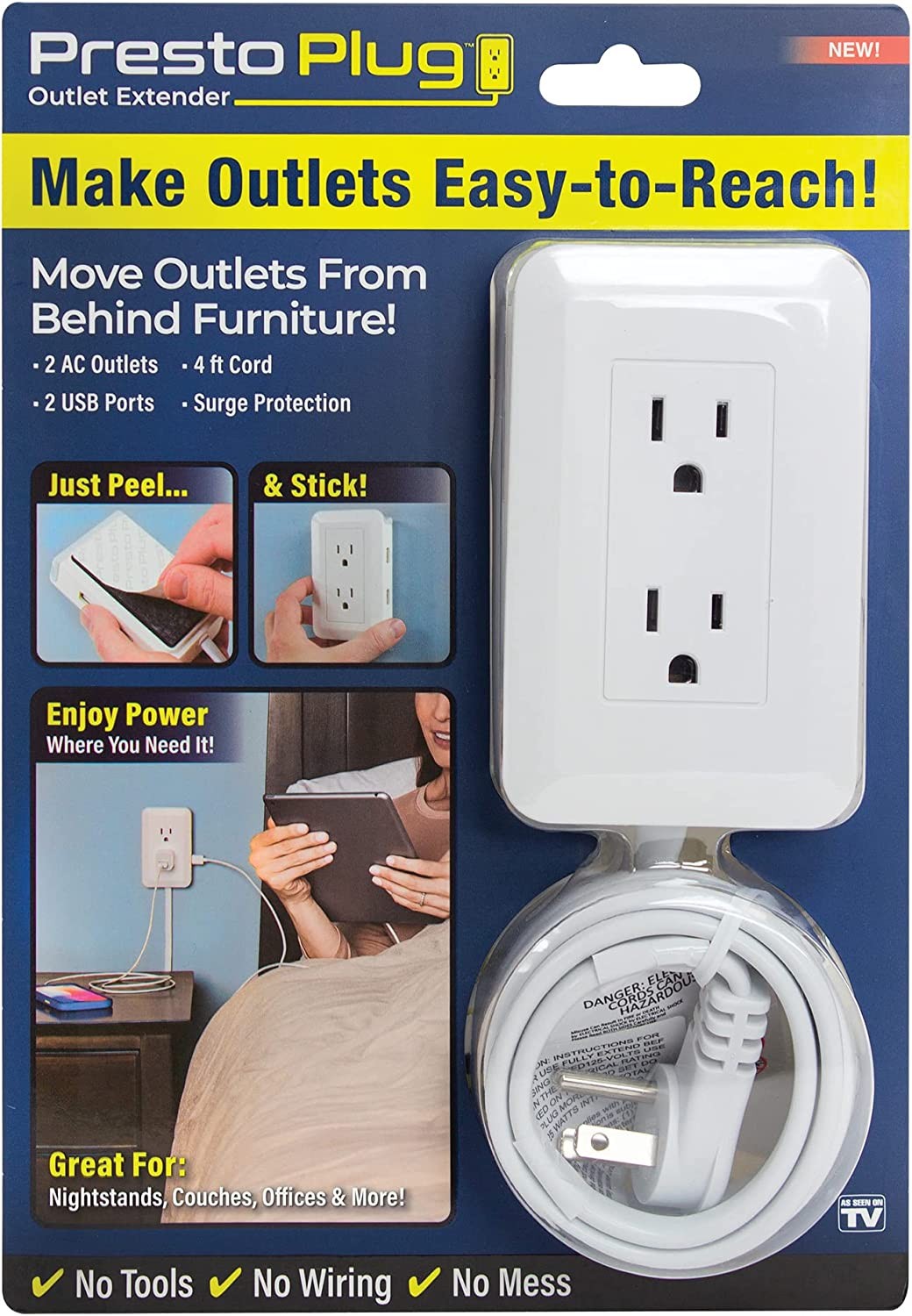 Ontel Presto Plug Outlet Extender for Relocating Unreachable Power ...