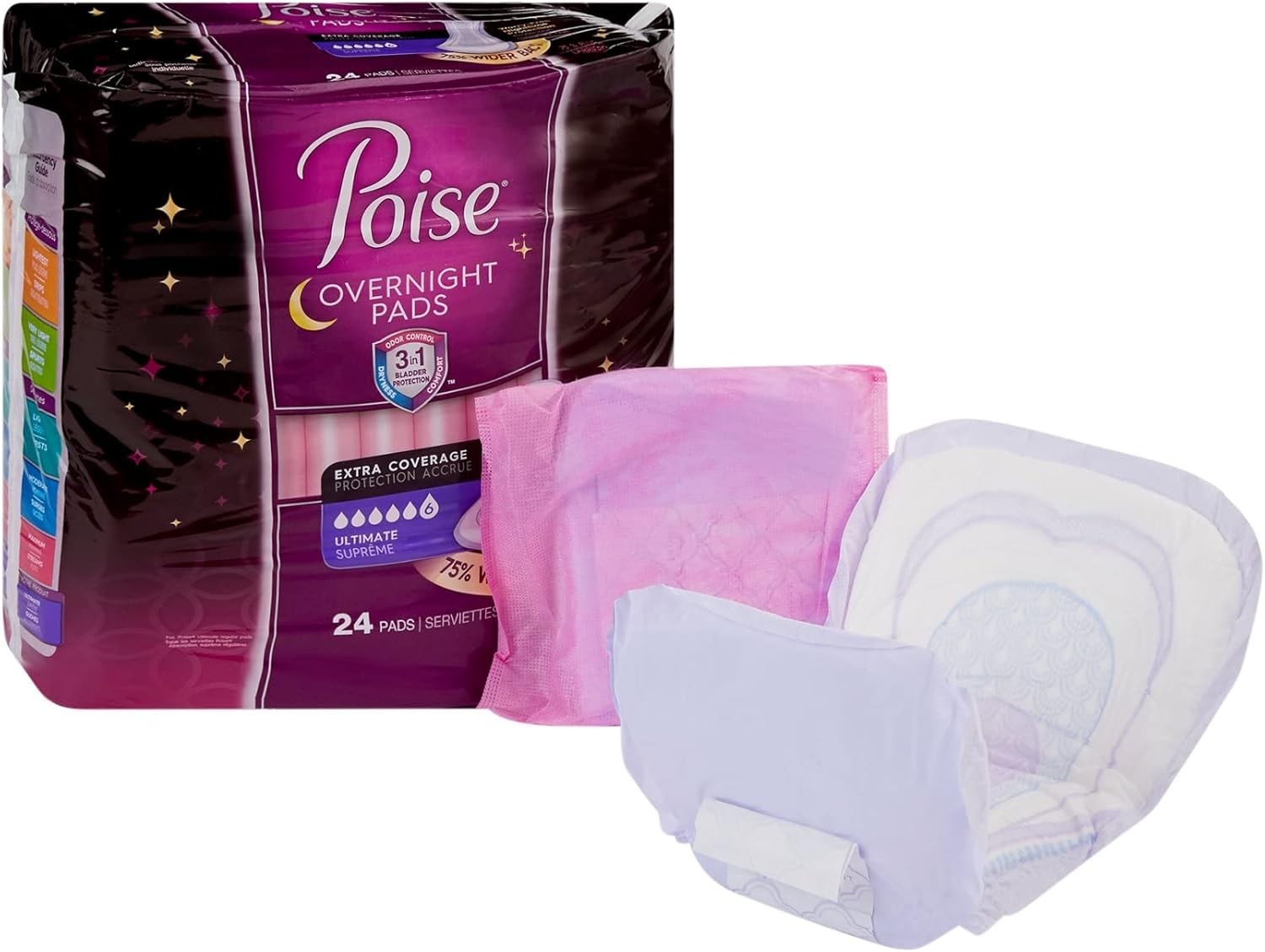 Poise Overnight Incontinence Pads for Women, Ultimate Absorbency, 24 ...