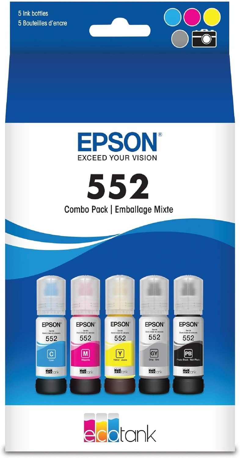 EPSON 552 EcoTank Ink Ultra-high Capacity Bottle Five Color Combo Pack ...