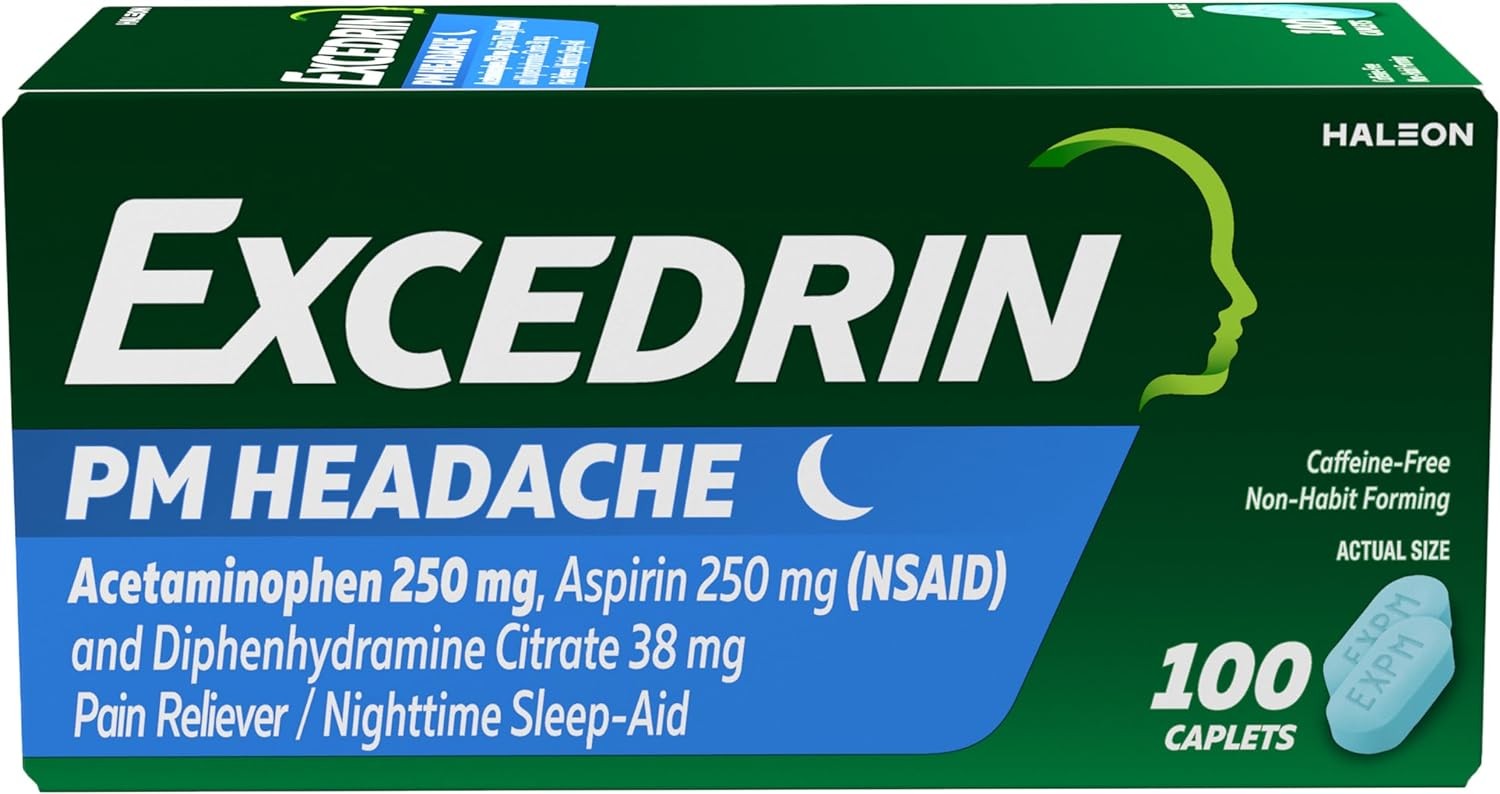 Excedrin PM Sleep Aid with Headache Relief Caplets for Nighttime ...