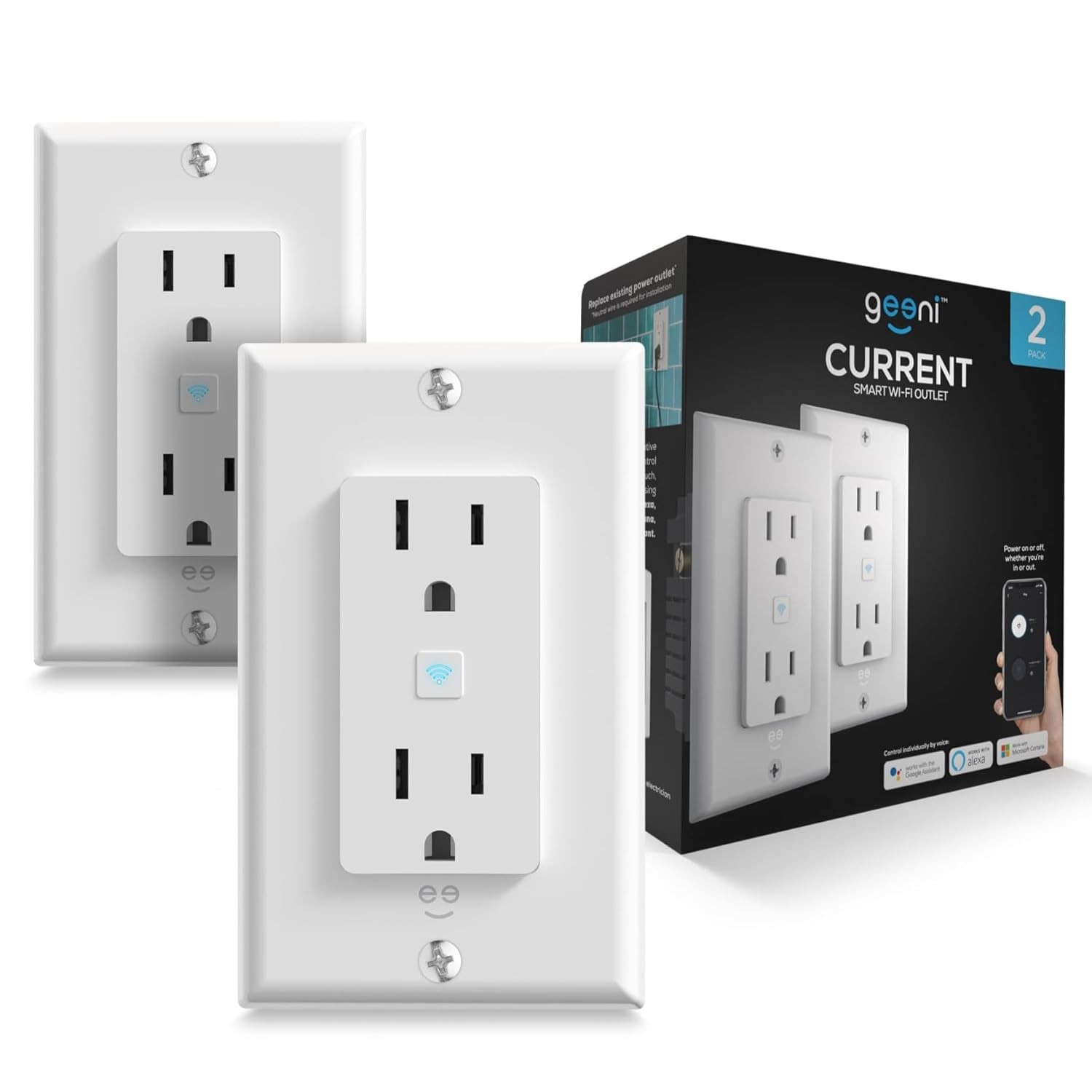 Geeni Wi-Fi Smart Wall Outlet with 2 Plugs and Wireless App Control ...