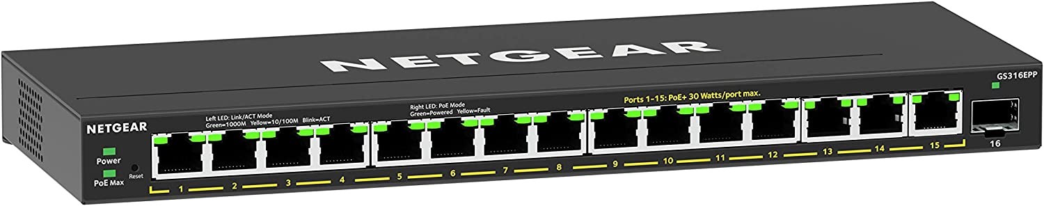 NETGEAR 16-Port PoE Gigabit Ethernet Easy Smart Managed Essentials ...