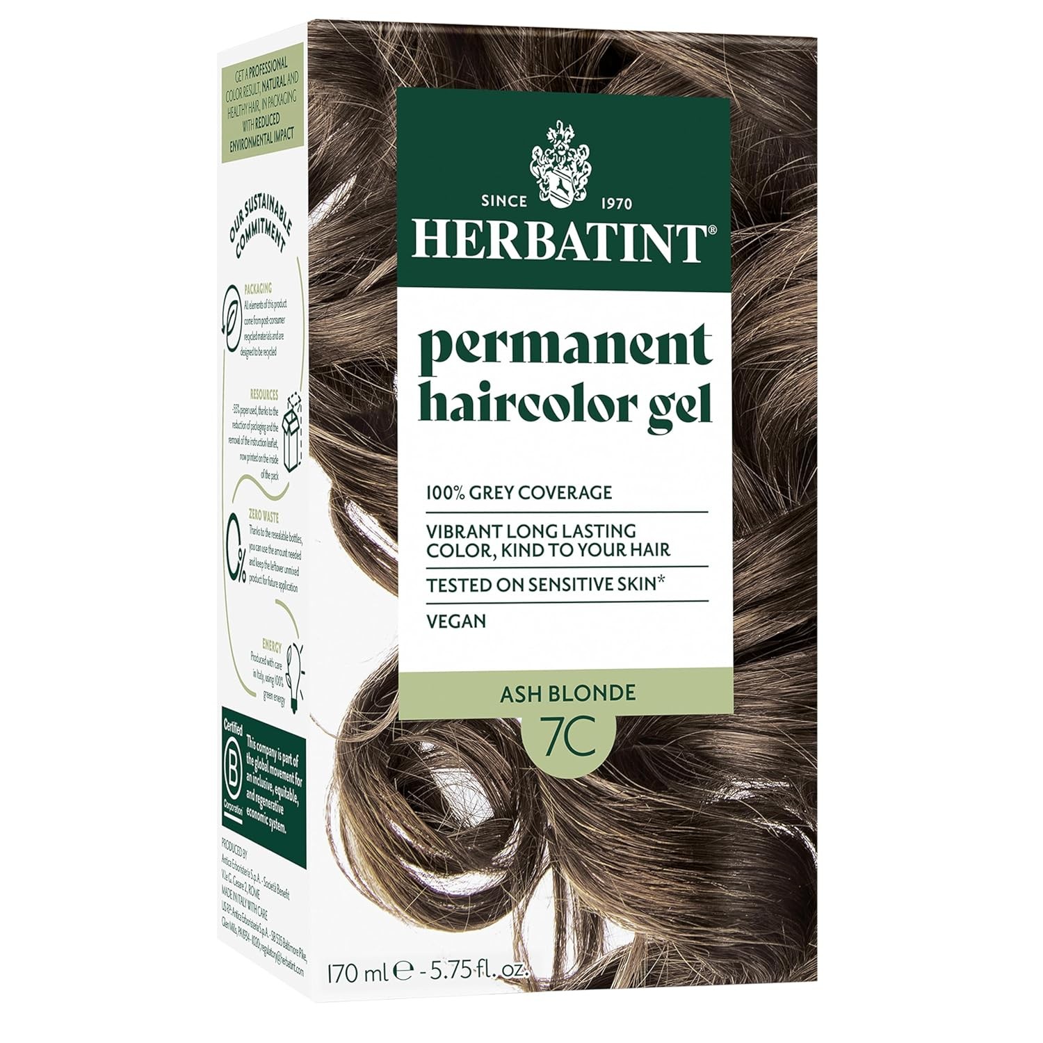 Herbatint Permanent Hair Dye For Women - 7C Ash Blonde - For Up To 100% ...