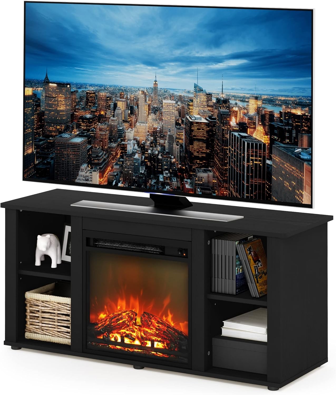 Furinno Jensen Entertainment Center Stand with Fireplace for TV up to ...