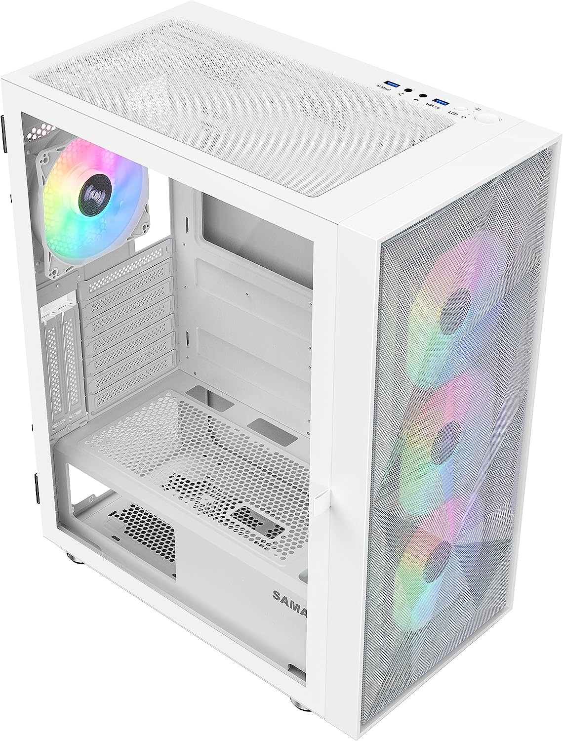 SAMA 3509 Tempered Glass ATX Mid Tower Gaming Computer Case w/ 4 x ARGB ...
