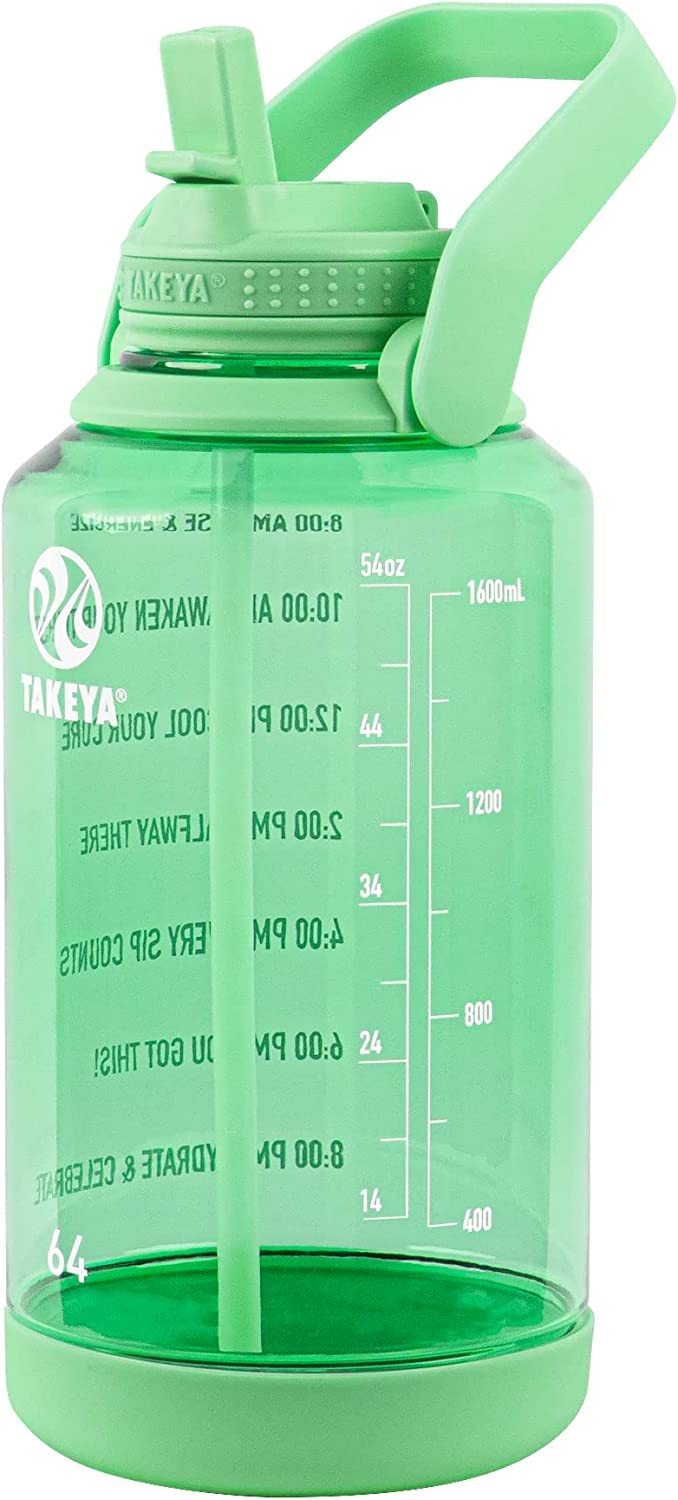 Takeya 64 oz Motivational Water Bottle with Straw Lid with Time Marker ...