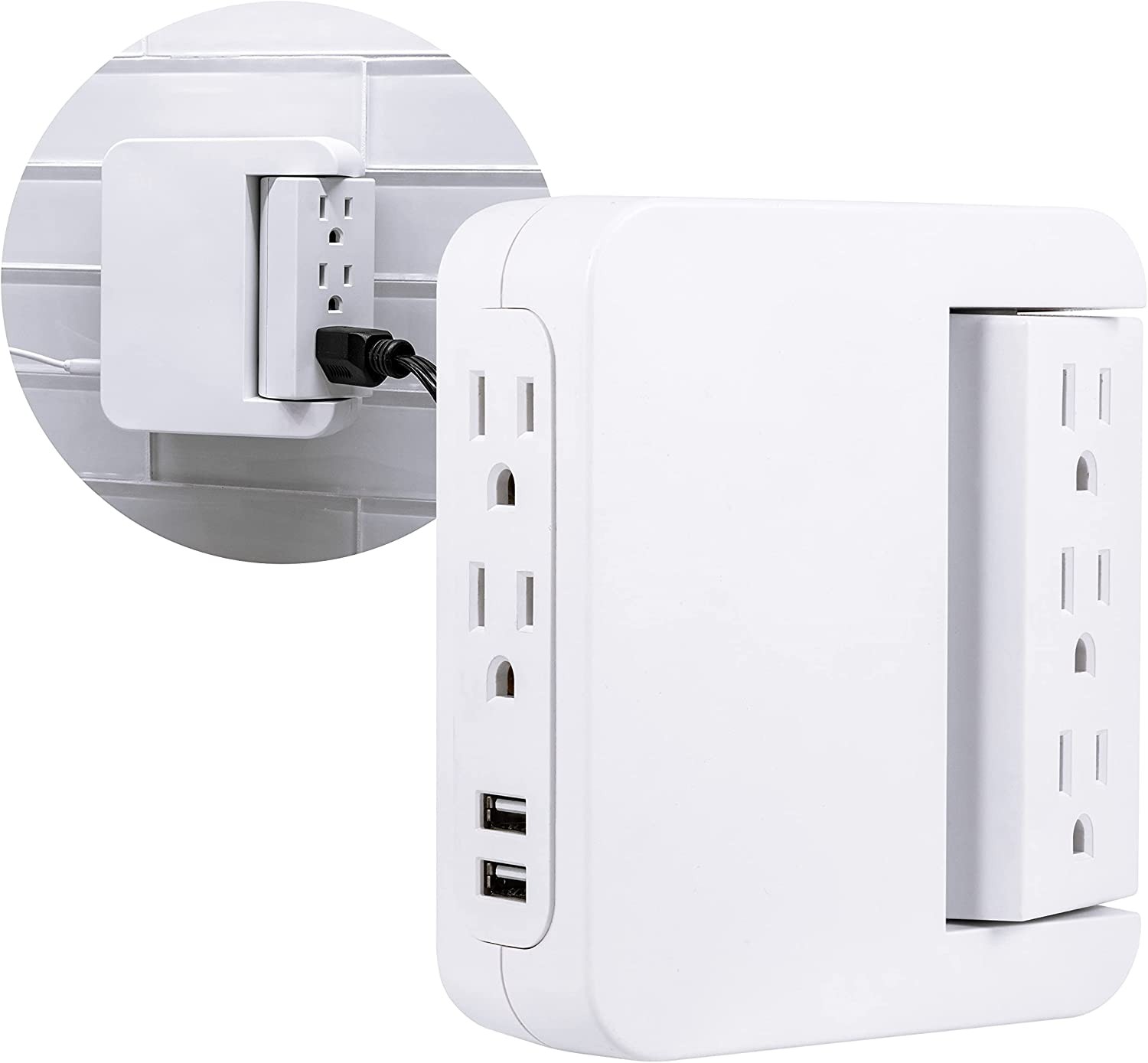 GE Pro Side-Access Swivel Surge Protector, 5-Outlet Extender with 2 USB ...