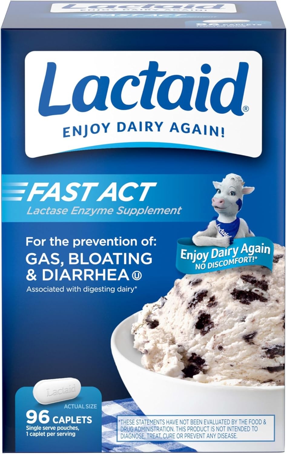 Lactaid Fast Act Lactose Intolerance Caplets with Lactase Enzyme, Dairy ...