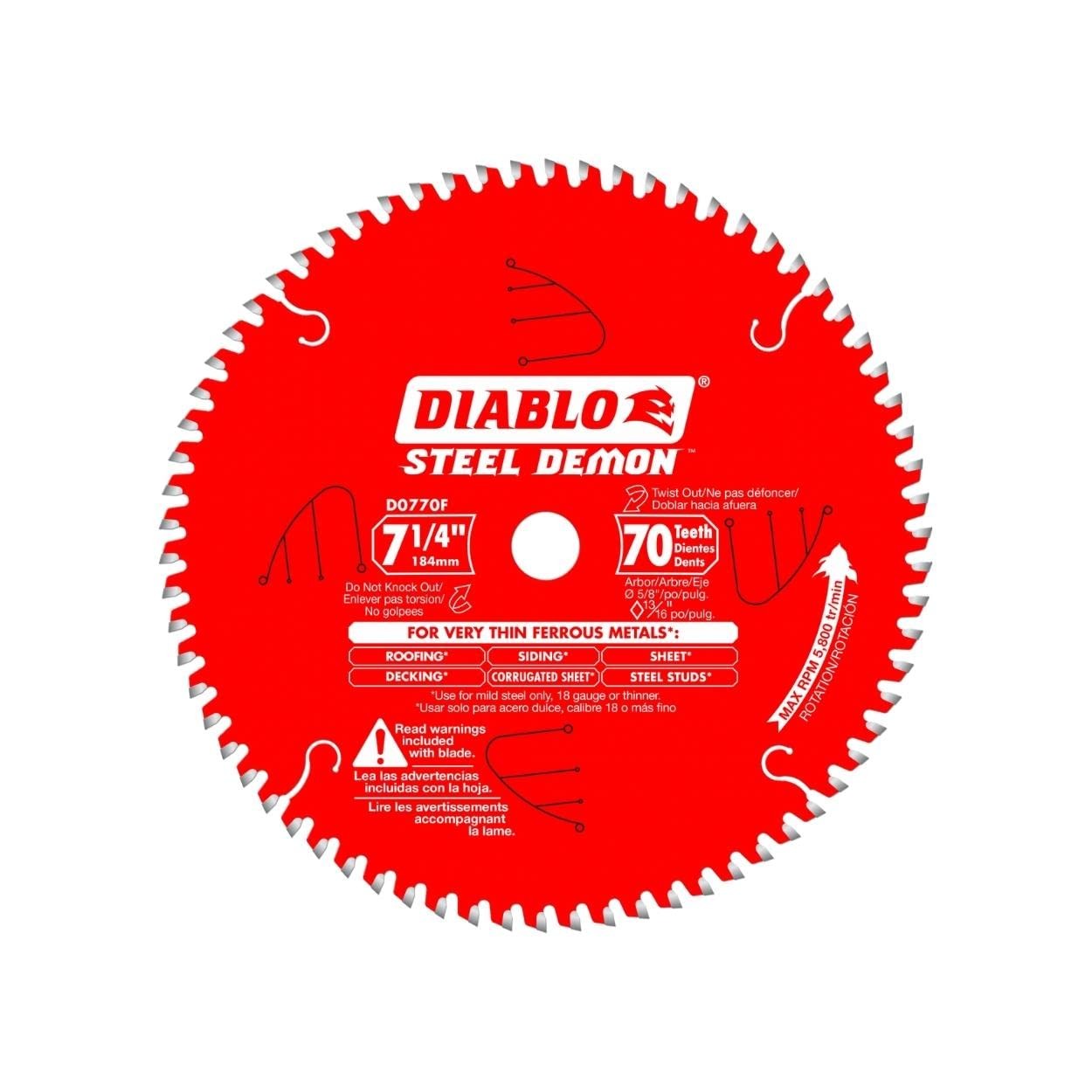 Diablo 7-1/4-Inch x 70-Teeth Steel Demon Carbide Saw Blade for Thin ...