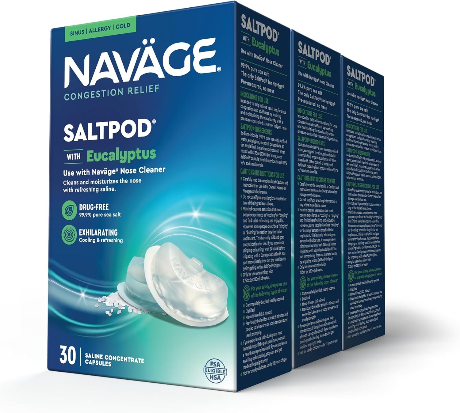 Navage Eucalyptus SaltPod Bundle: 3 Eucalyptus SaltPod Capsule 30-Packs ...