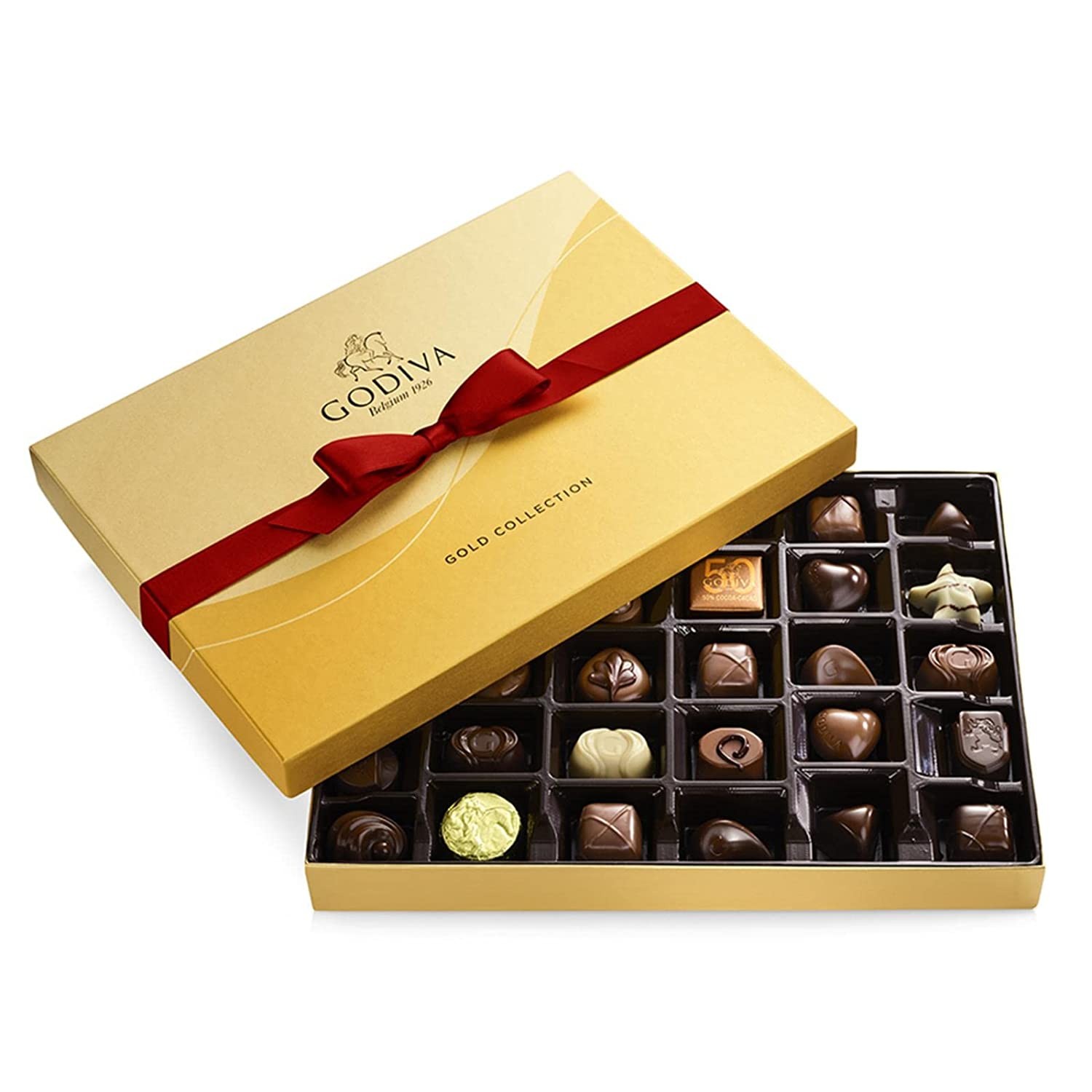 Godiva Chocolatier Holiday Gift Box with Red Ribbon – 36 Piece Assorted ...