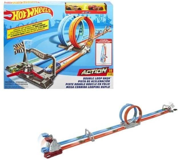 Hot Wheels Double Loop Dash Drag Racing with 2 Vehicles Playset Best ...