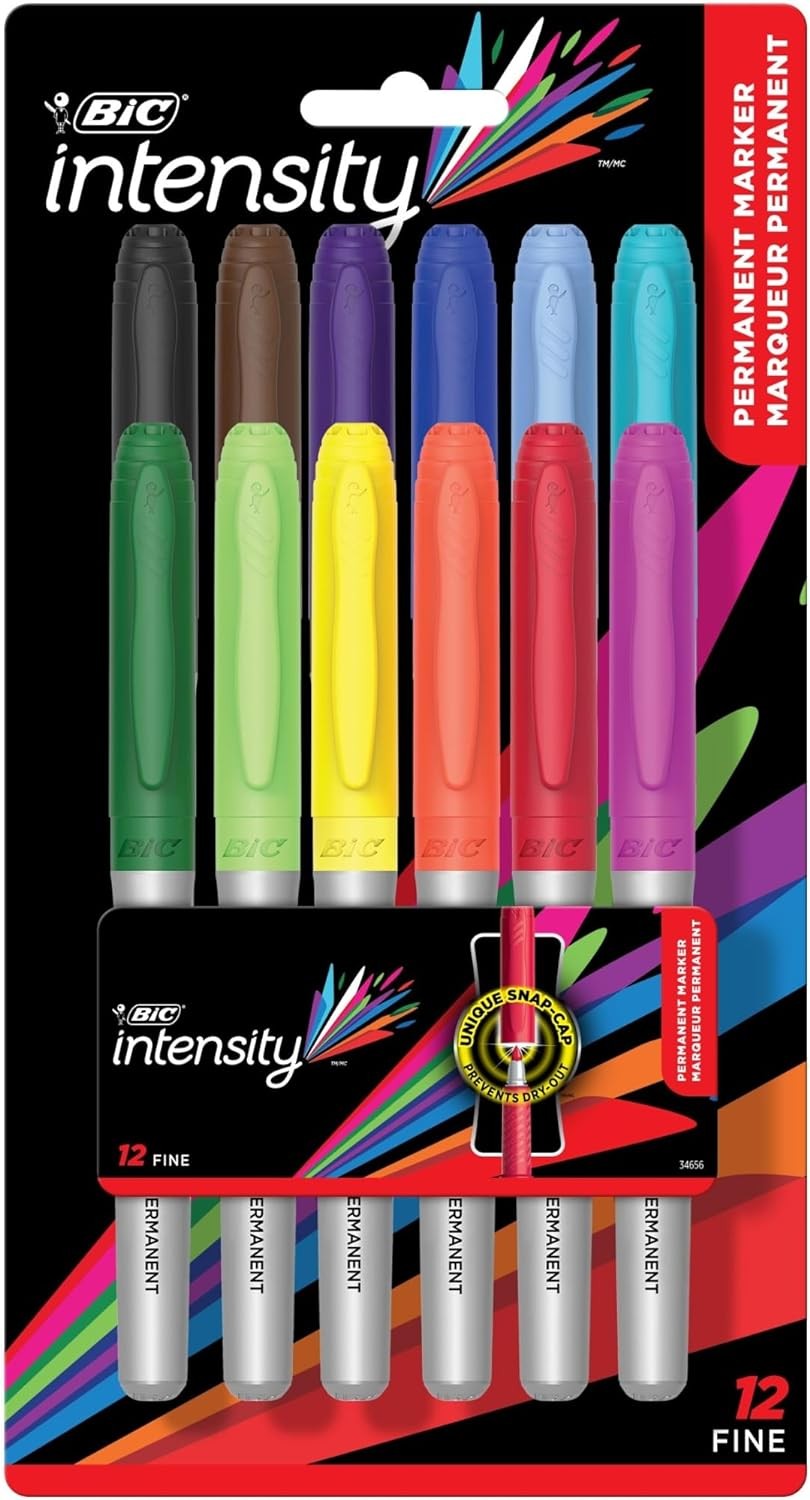 BIC Intensity Assorted Colors Fashion Permanent Markers, Fine Point, 12 ...