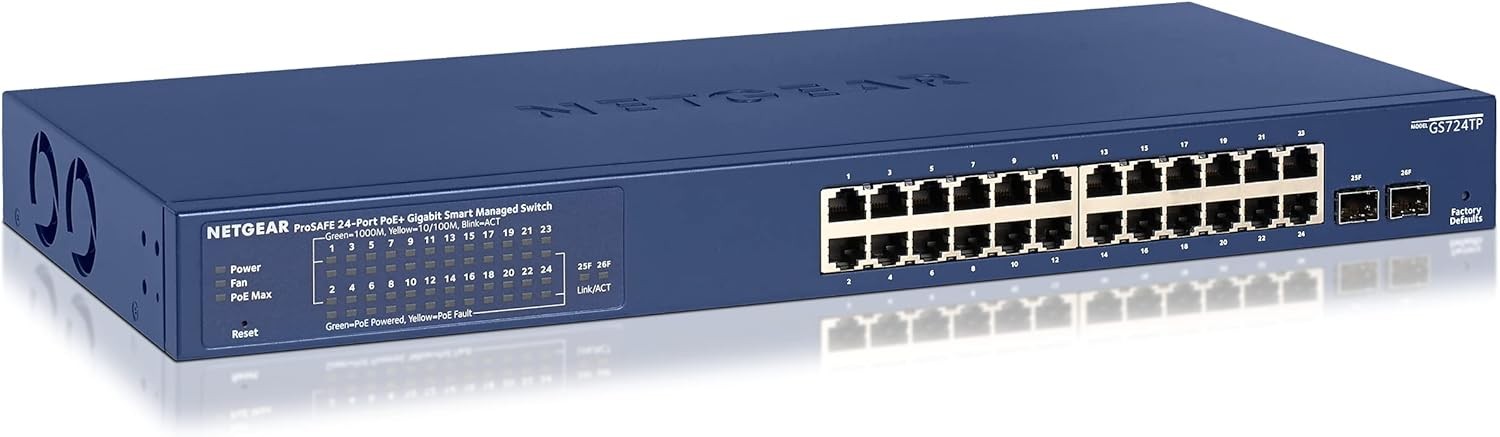 NETGEAR 26-Port PoE Gigabit Ethernet Smart Switch (GS724TP) - Managed ...
