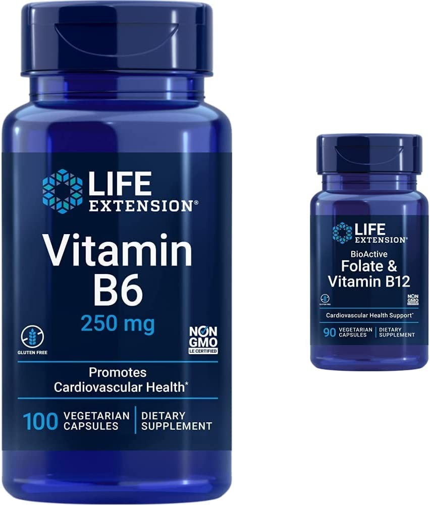 Life Extension Vitamin B6 250 mg, 100 Vegetarian Capsules & Folate ...