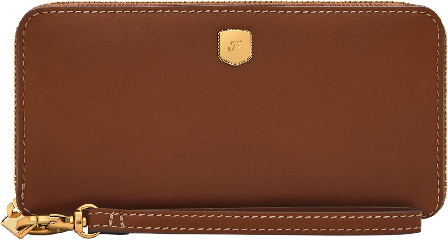 Fossil Women's Lennox Leather Zip Around Clutch Wallet, Medium Brown ...