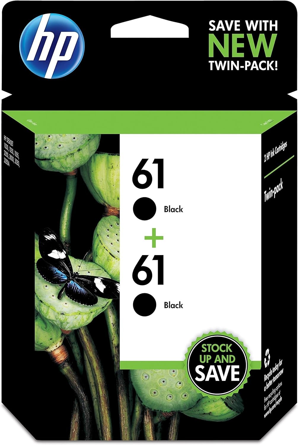 HP 61 | 2 Ink Cartridges | Black | Works with HP DeskJet 1000 1500 2050 ...