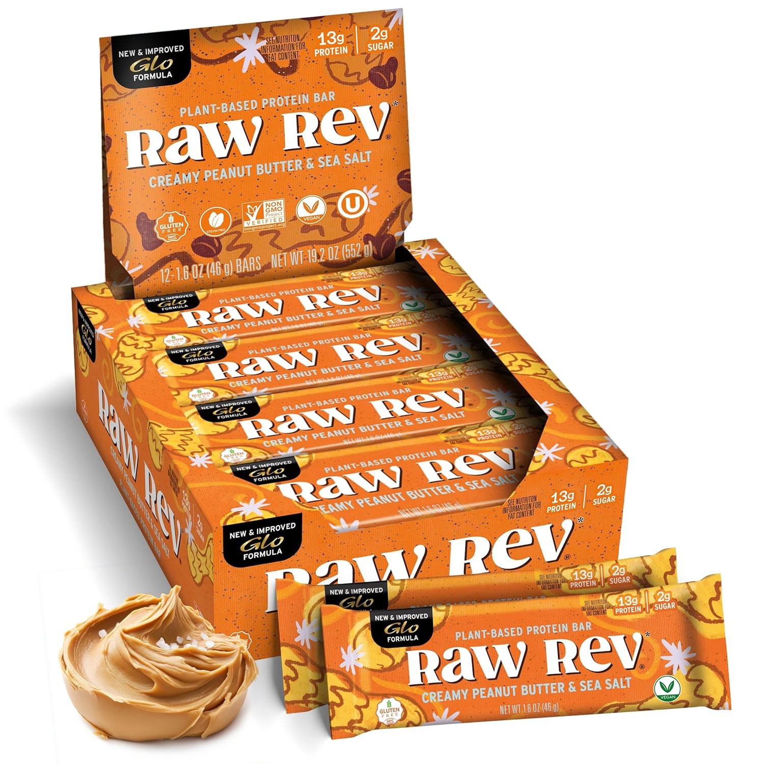 Raw Rev Vegan Protein Bars- Creamy Peanut Butter & Sea Salt, 12 bars ...