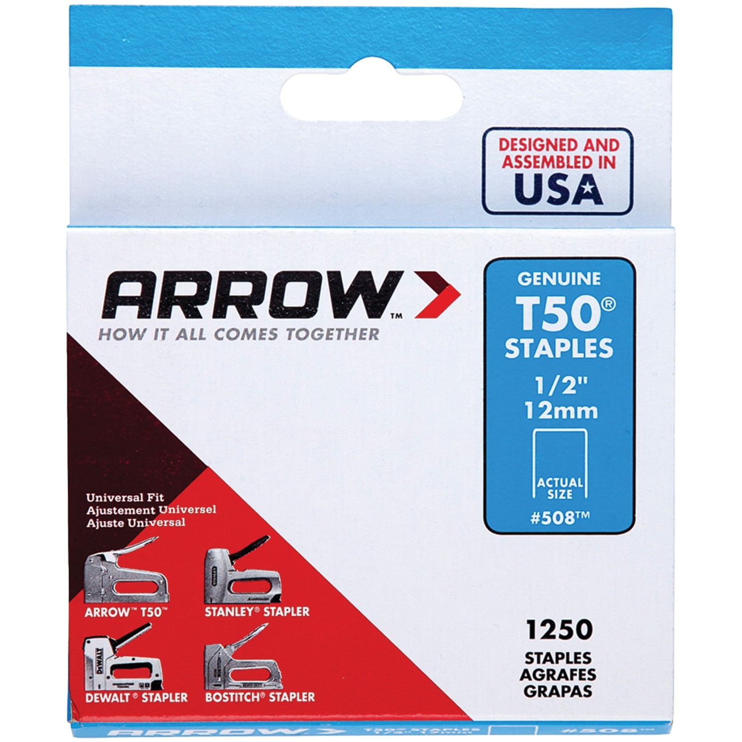 Arrow 505 Heavy Duty T50 Staples 5/16" Leg Length, 3/8" Crown, 1250 ...