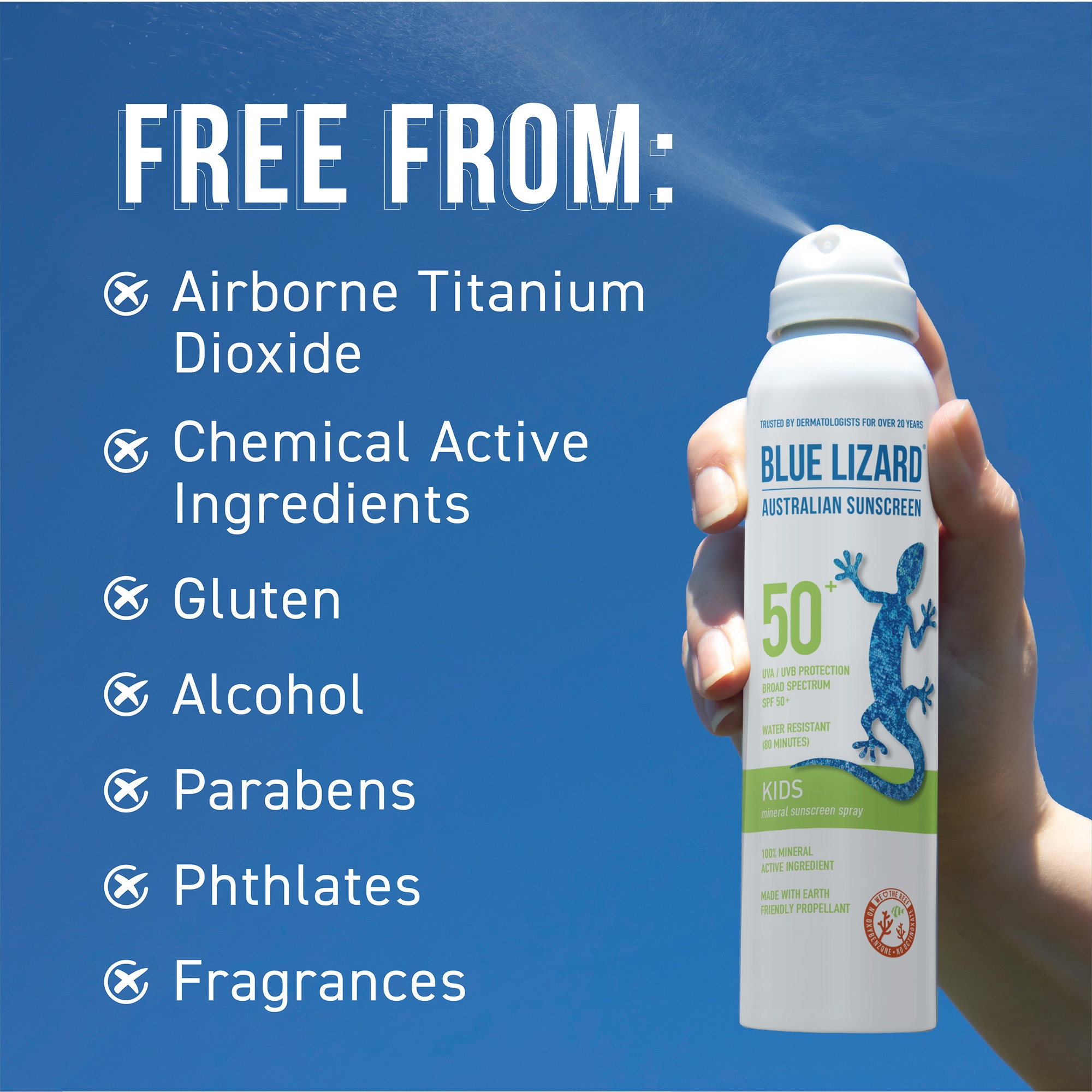 Blue Lizard Kids SPF 50+ Mineral Sunscreen Spray, Broad Spectrum, 4.5 ...