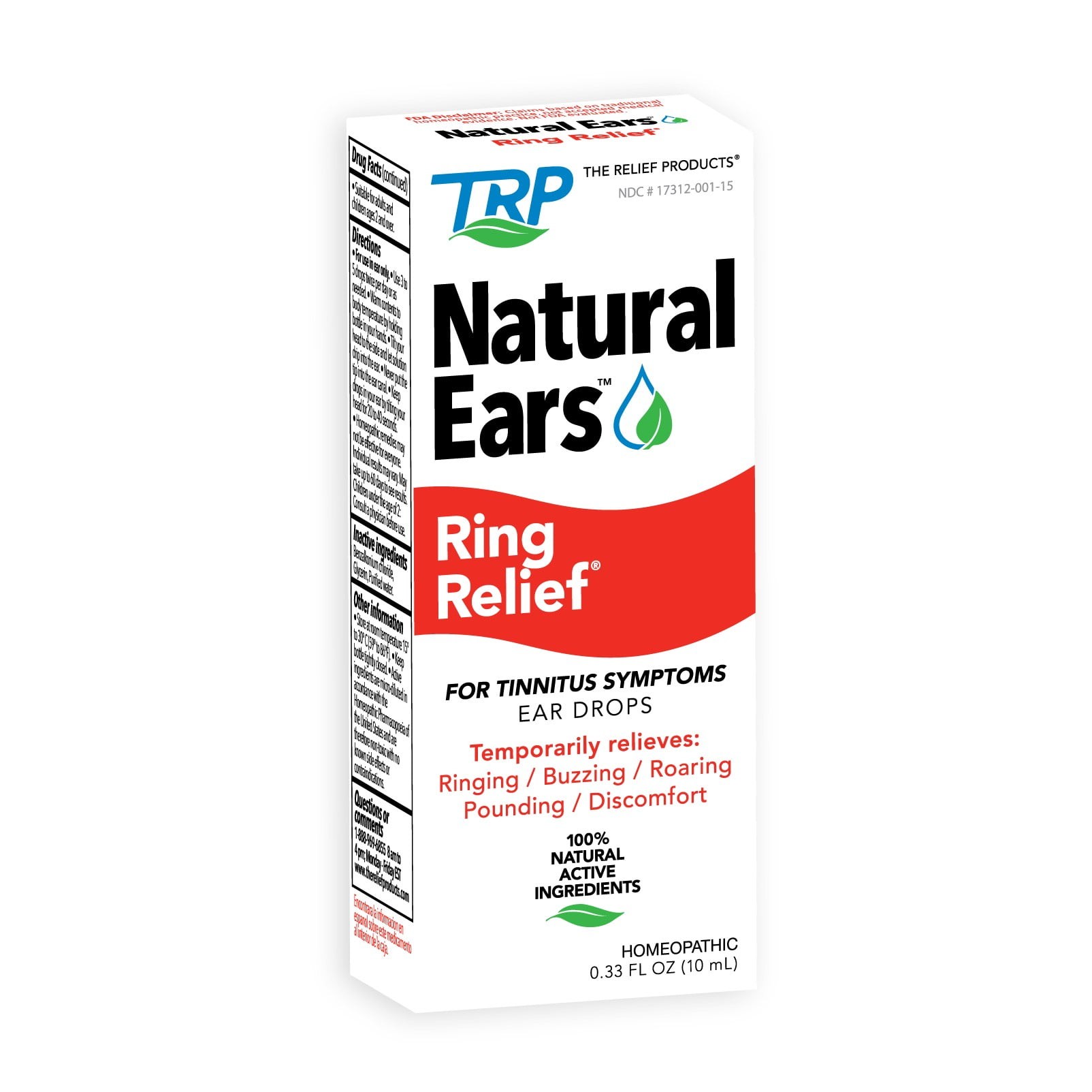 Natural Ears, Ring Relief Ear Drops, Tinnitus Symptoms, 1 count, 0.33 ...