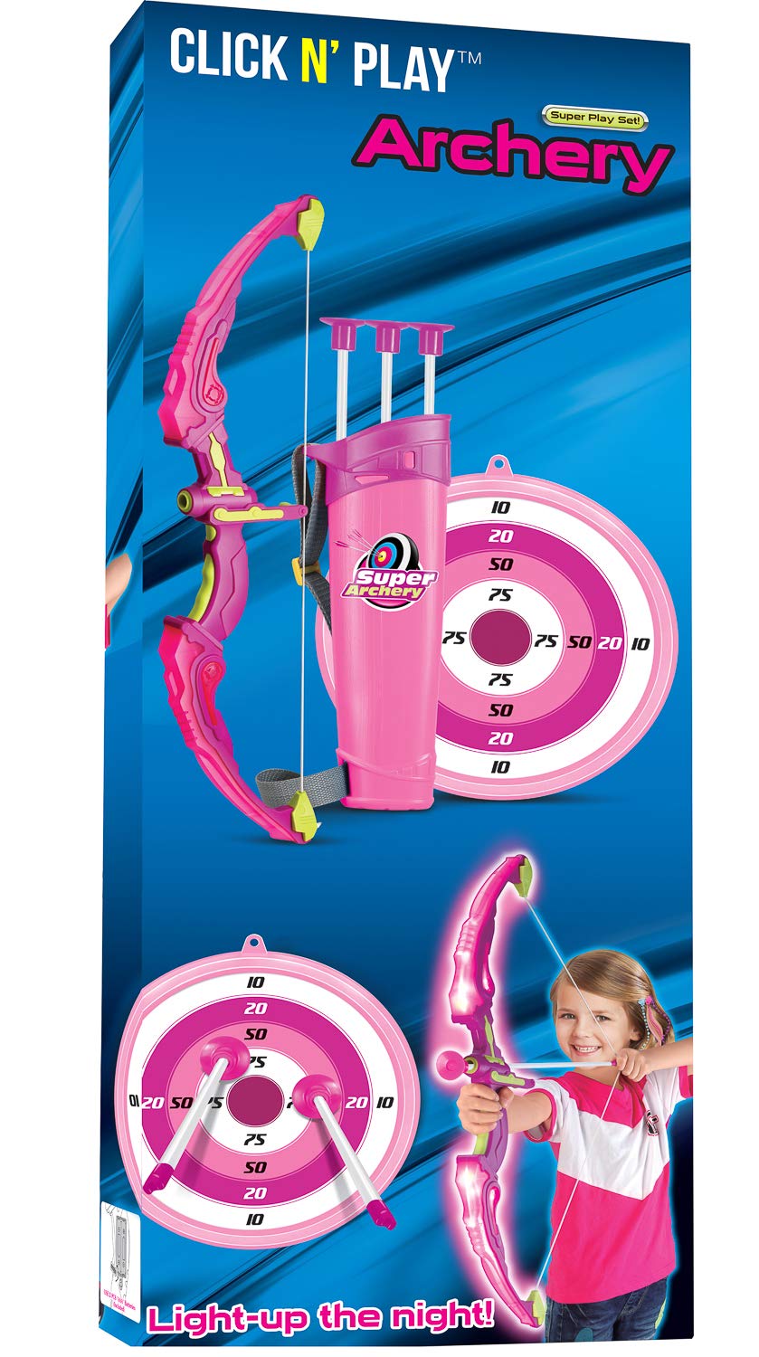 Mejores ofertas e historial de precios de Click N Play Pink Bow and Arrow Light Up Archery Set Sport Set for Girls Outdoor Hunting Play Pink Bow 3 Suction Cup