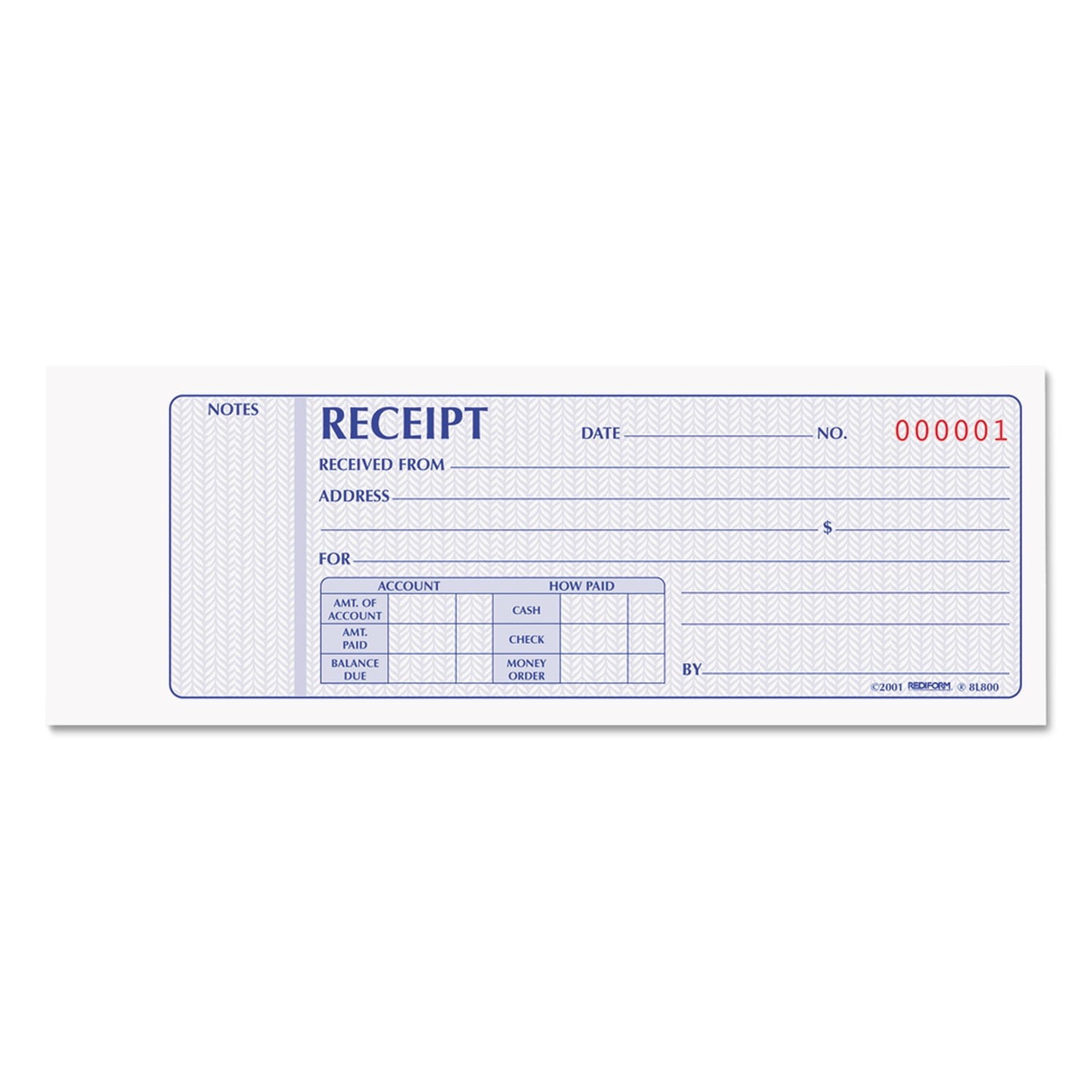 Rediform Receipt Book, Two-Part Carbonless, 7 x 2.75, 1/Page, 100 Forms ...