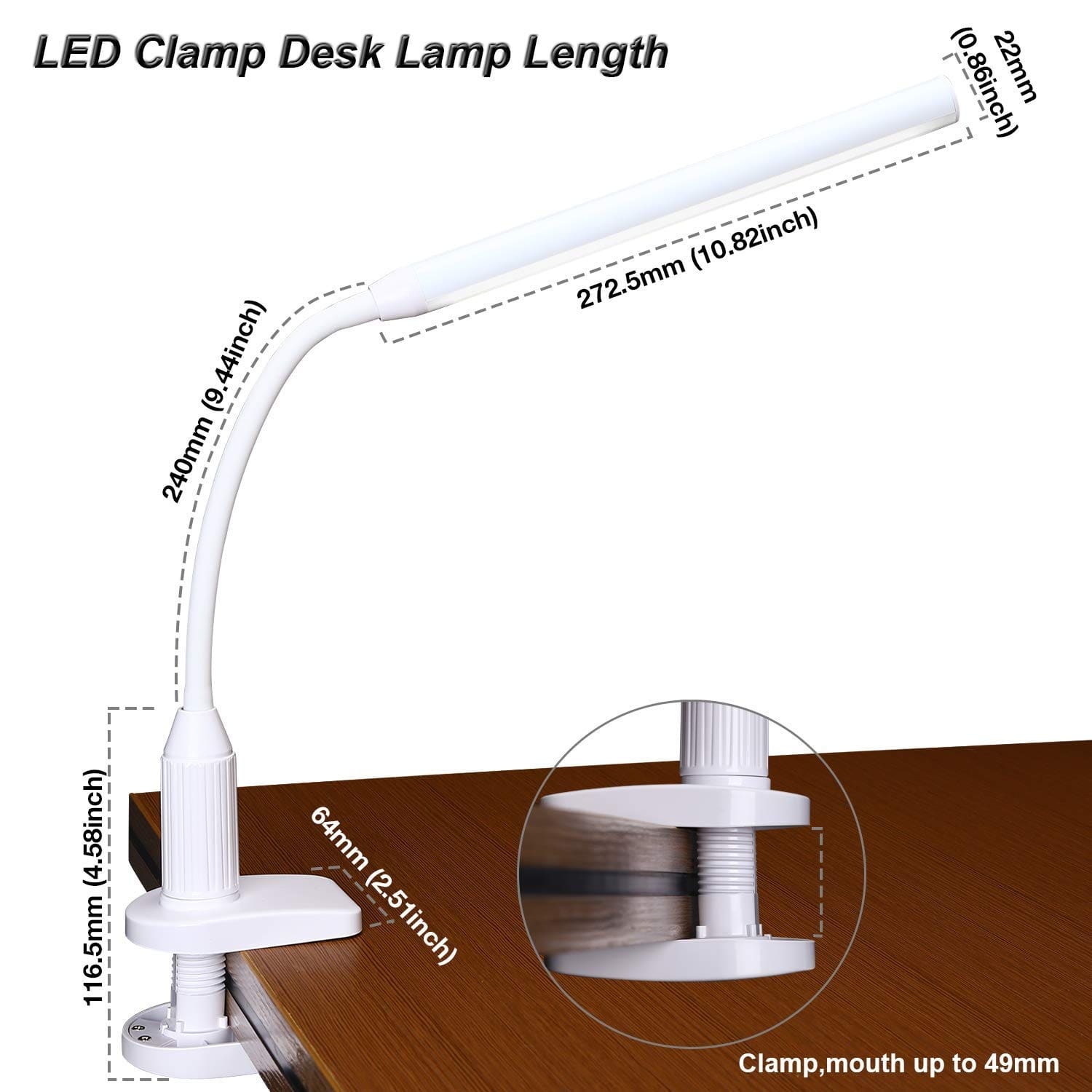 TORCHSTAR 5W Dimmable Clamp Desk Lamp, 26 LEDs Eye-Care Touch Sensitive ...