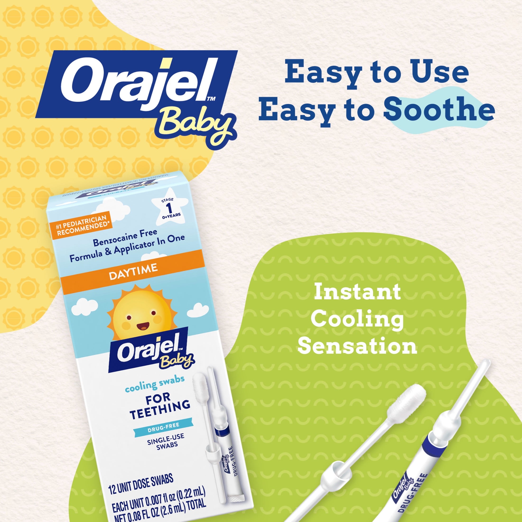 Orajel Baby Teething Cooling Swabs, Daytime, for Relief of Painful ...