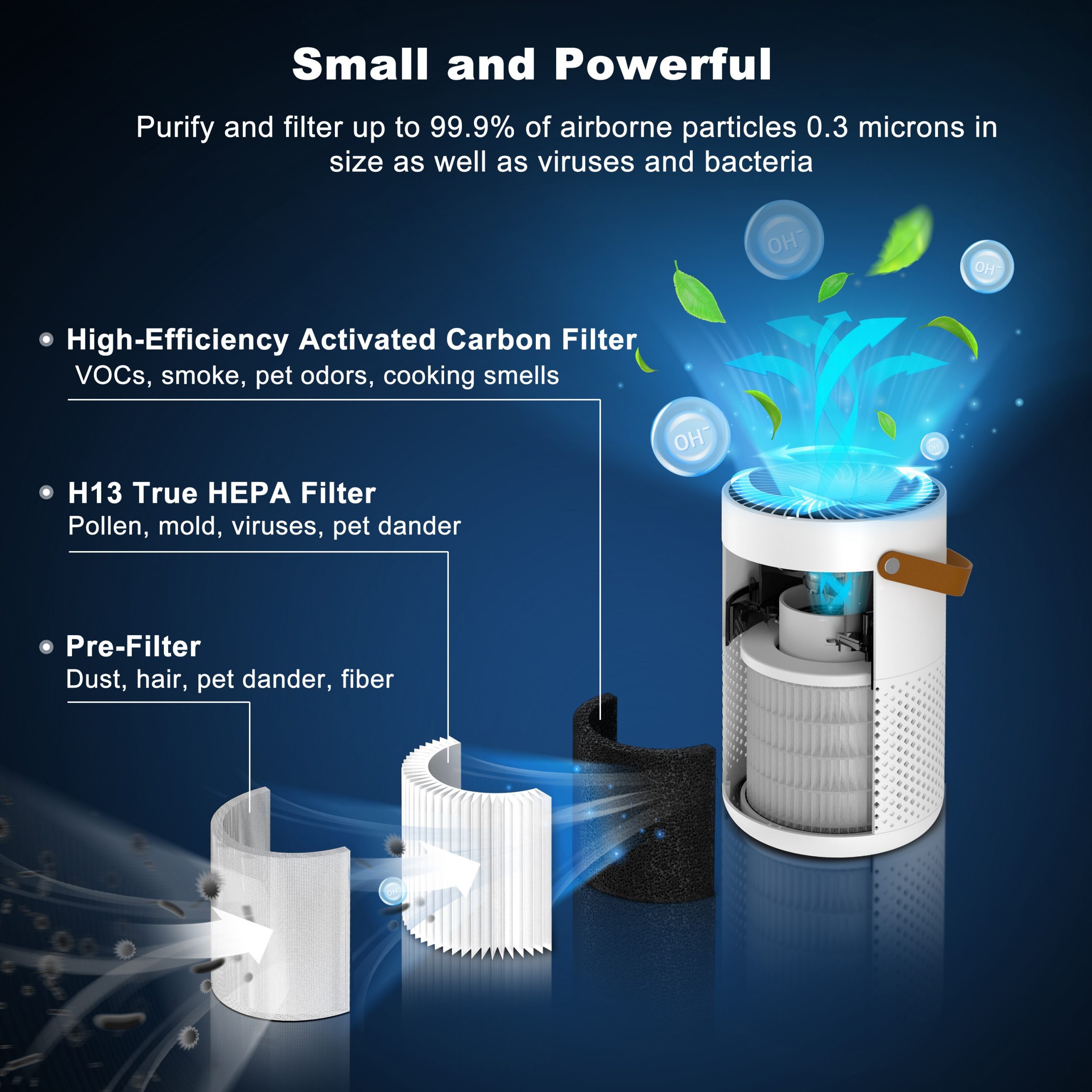 Galanz Personal Air Purifier for Bedroom, H13 True HEPA Air Filter with ...