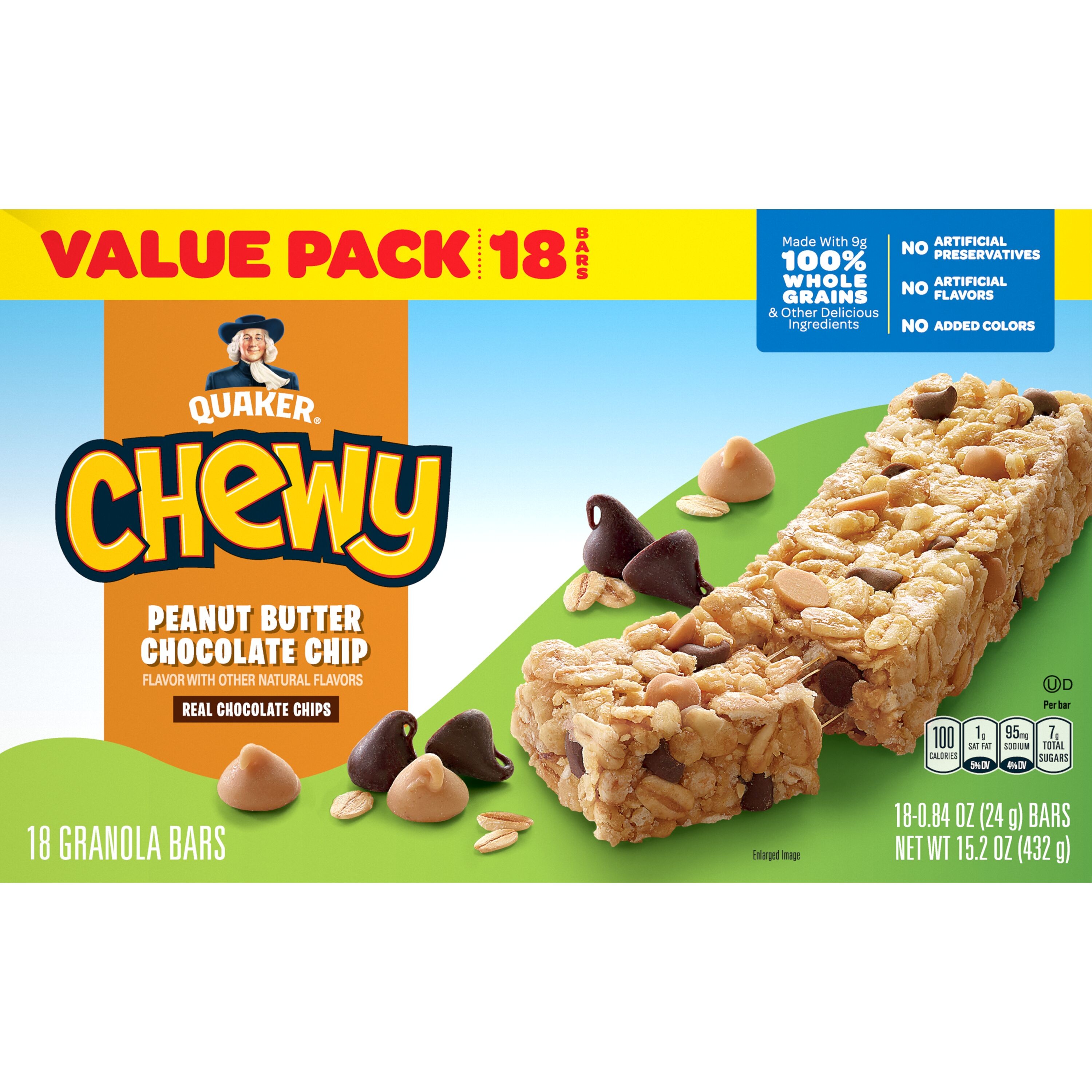 Quaker Chewy Granola Bar, Peanut Butter Chocolate Chip Flavor, 18 Count ...