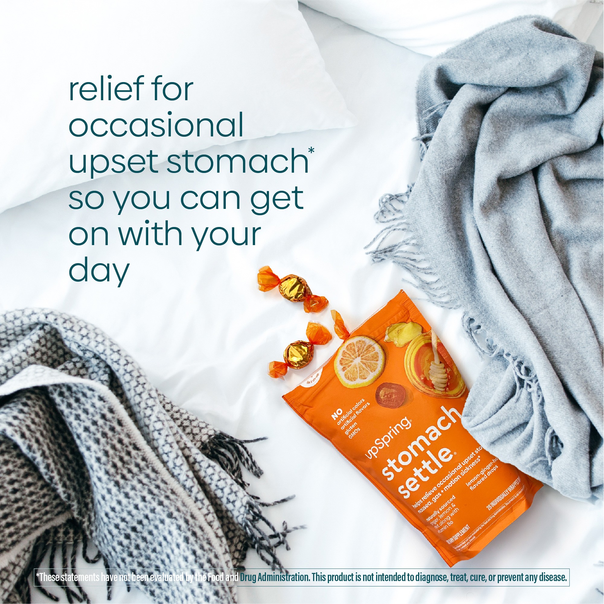 Upspring Stomach Settle Nausea Relief Drops, Lemon Ginger Honey, 28 Ct ...