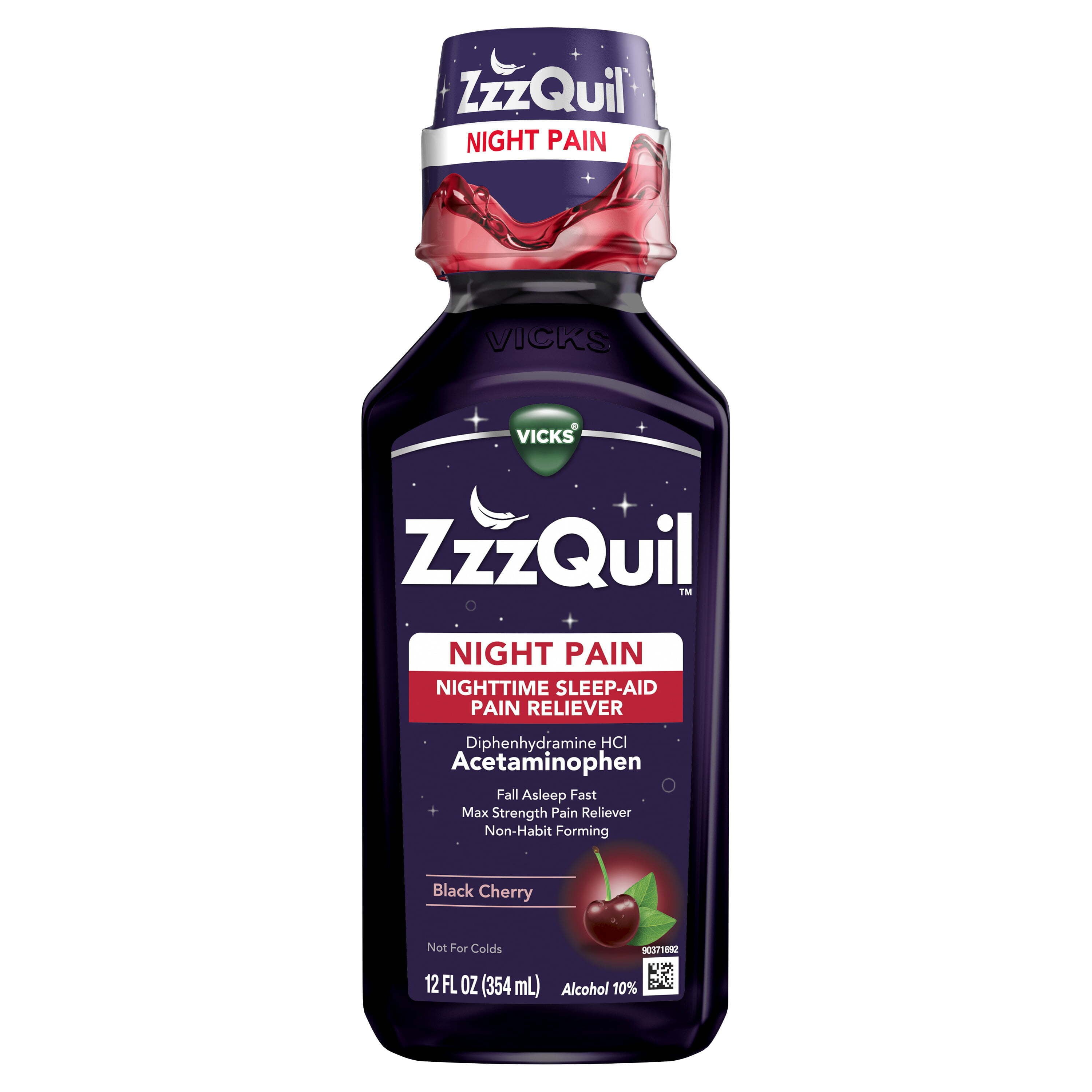 Vicks ZzzQuil Nighttime Pain Relief Sleep Aid Liquid, 12 fl oz, Max ...
