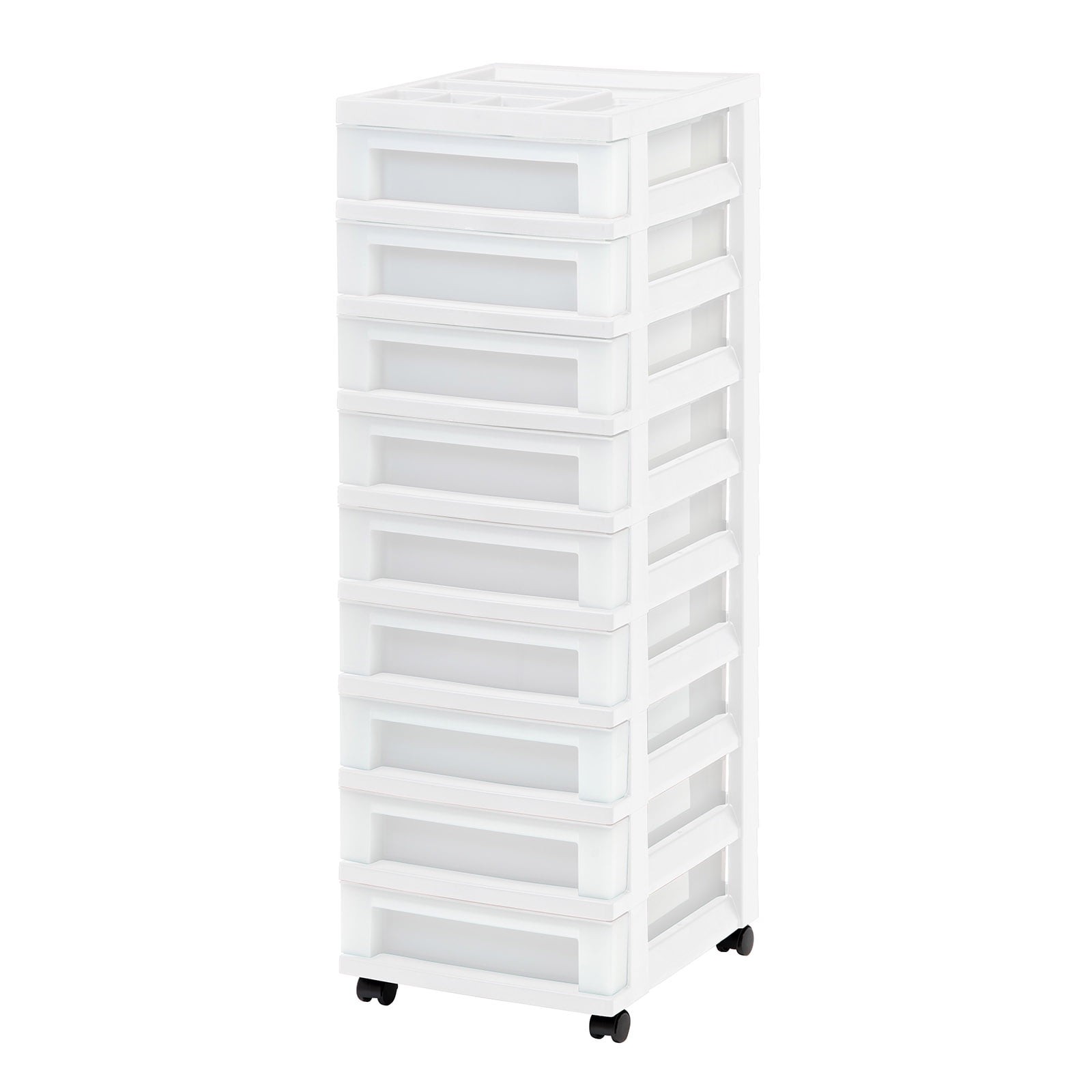 IRIS 9-Drawer Narrow Plastic Storage Drawer Cart with Organizer Top ...