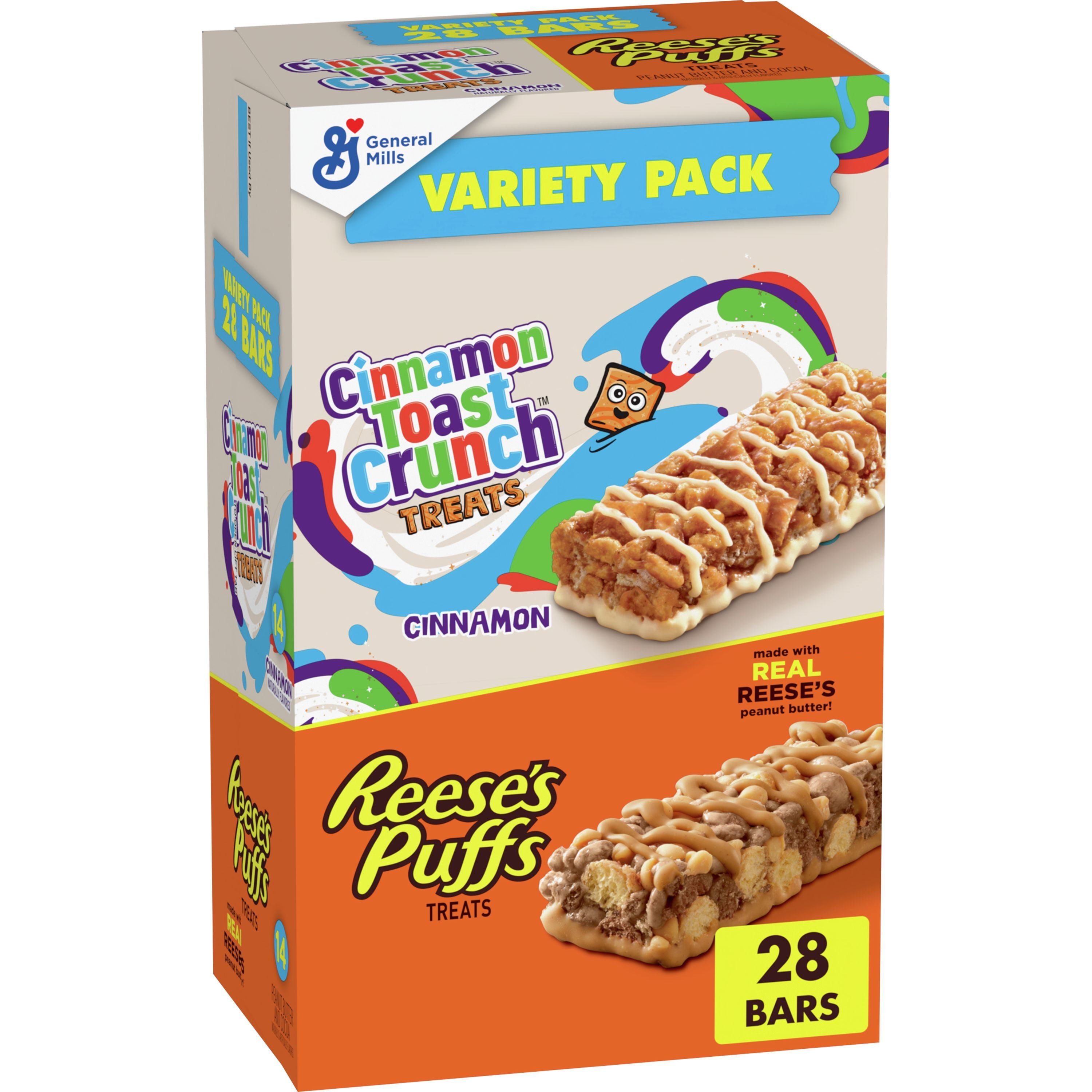 Reese's Puffs Cinnamon Toast Crunch Cereal Treat Bars Variety Pack, 28 ...